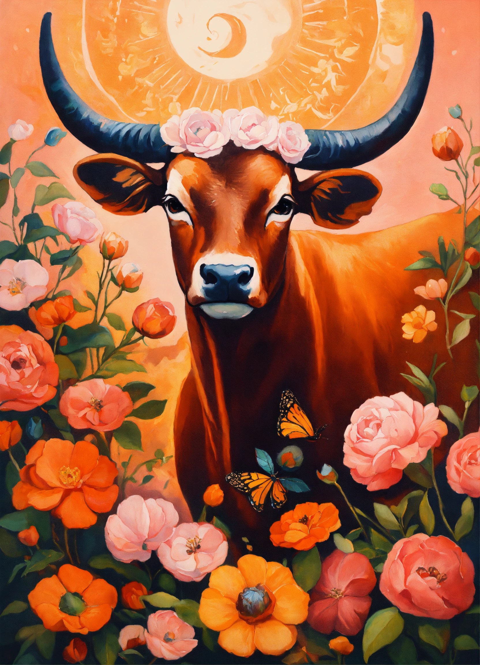 Lexica - Taurus zodiac sign floral aesthetic oil painting