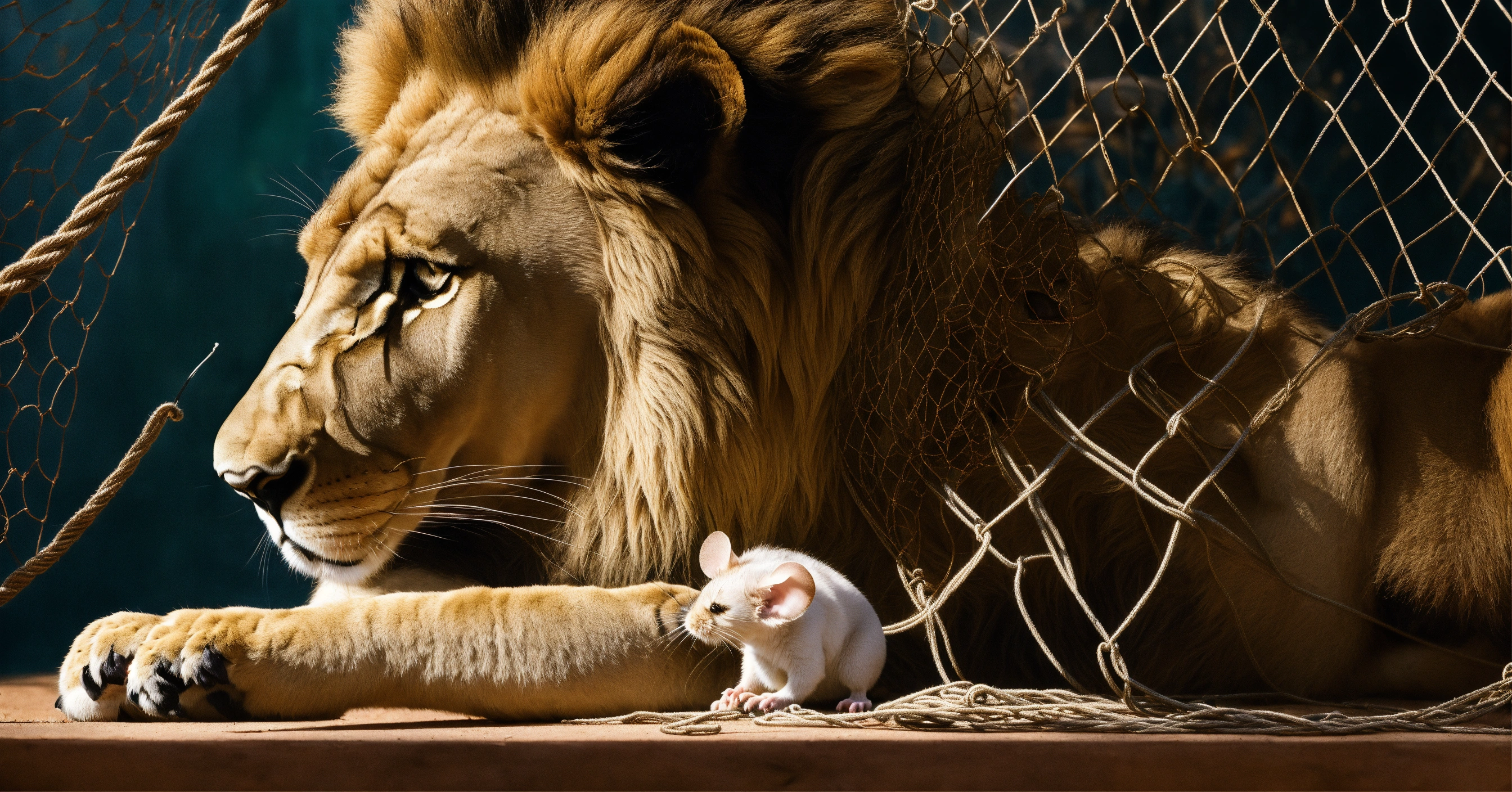 Lexica - Hyperrealistic image of a lion and a mouse together. The mouse ...