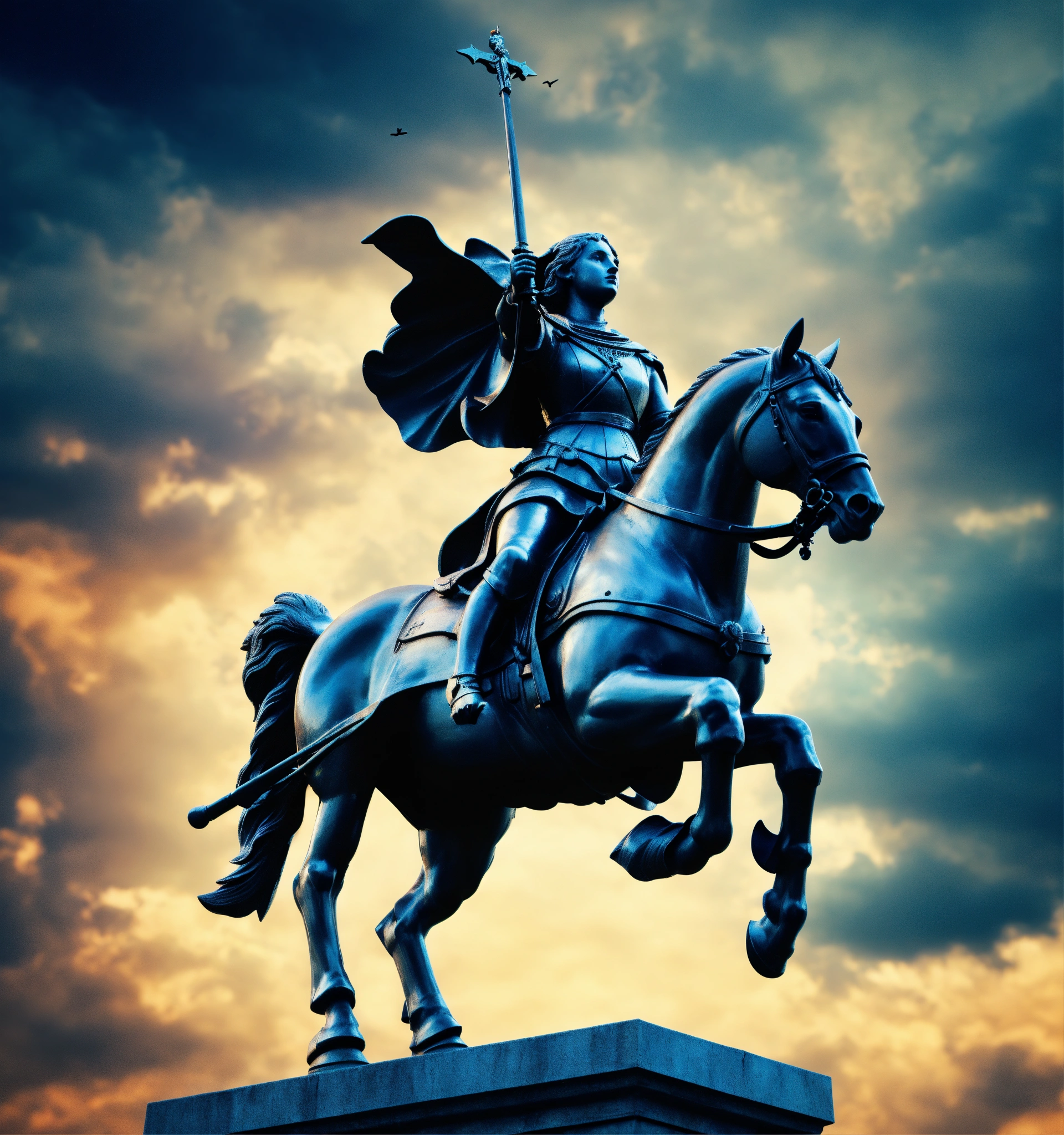 Lexica - A statue of Joan of Arc flying in the sky, sharp image, great ...