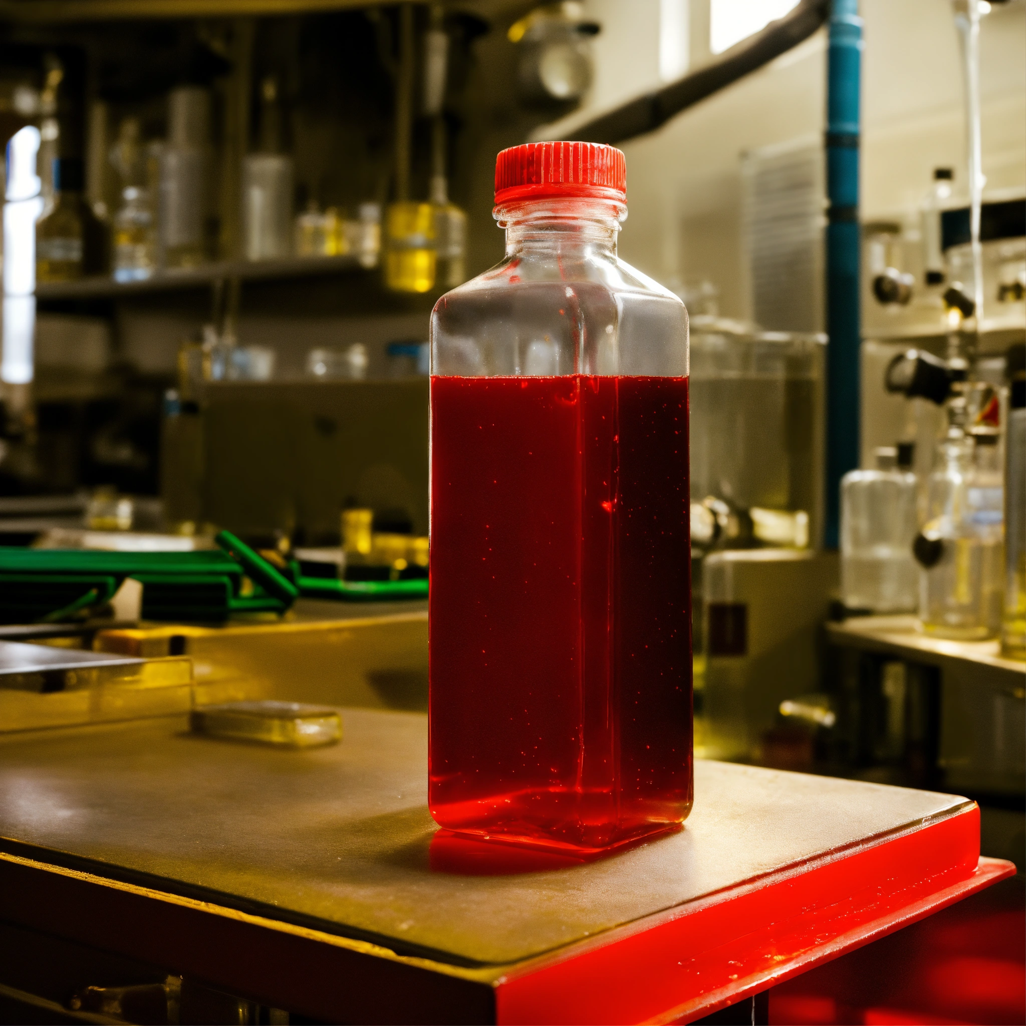 Lexica - A rectangular plastic bottle with a clear red liquid inside in ...