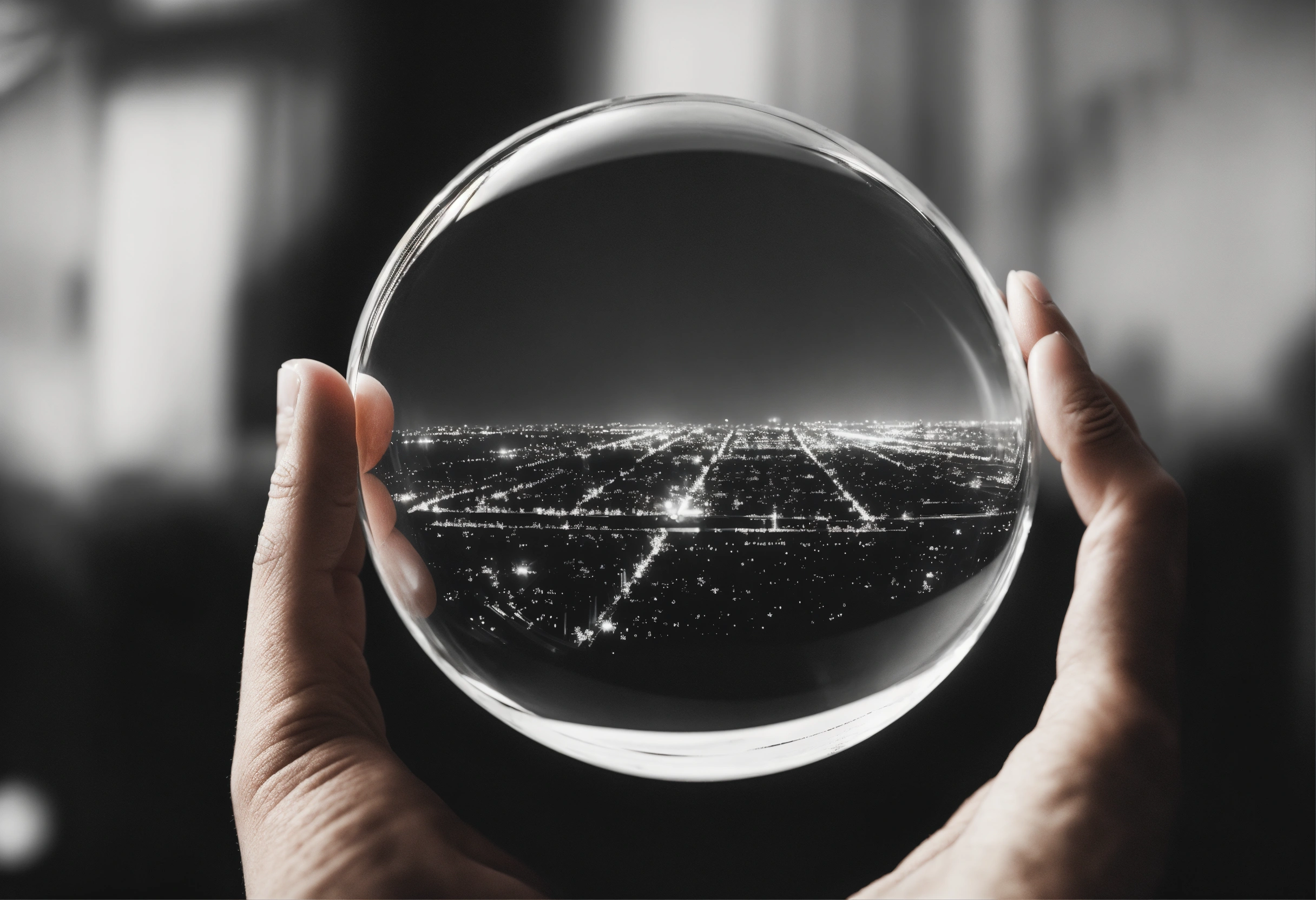 Lexica - Time in hands clear looking through a transparent glass circle ...