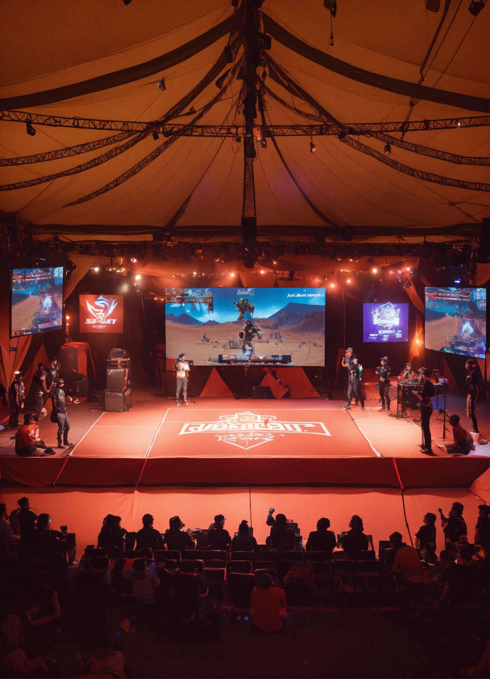 Lexica - Generate an image of a small esports venue's desert tent style ...