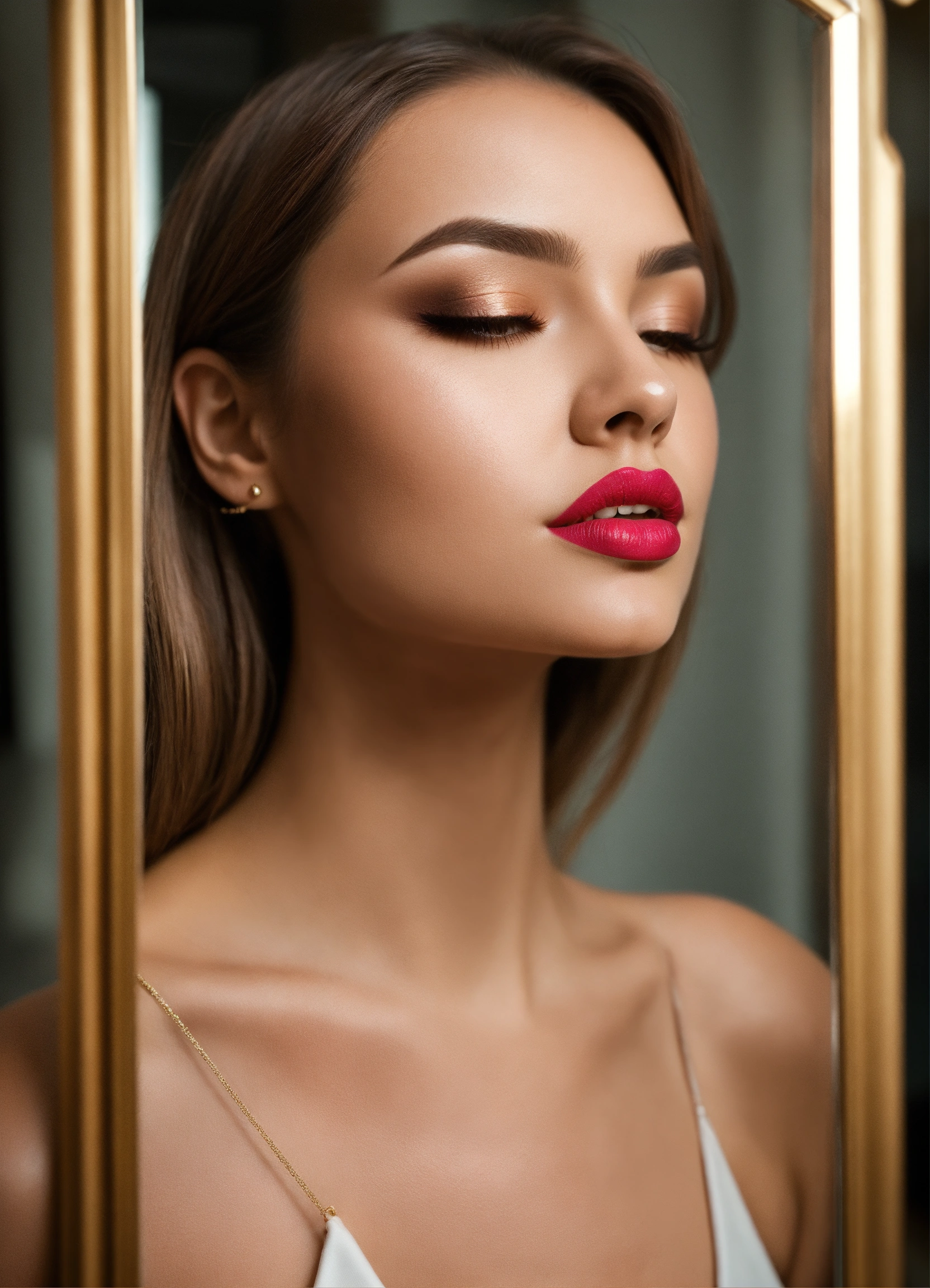 Lexica - Lips makeup in downturned triangle shaped mirror, beautiful ...