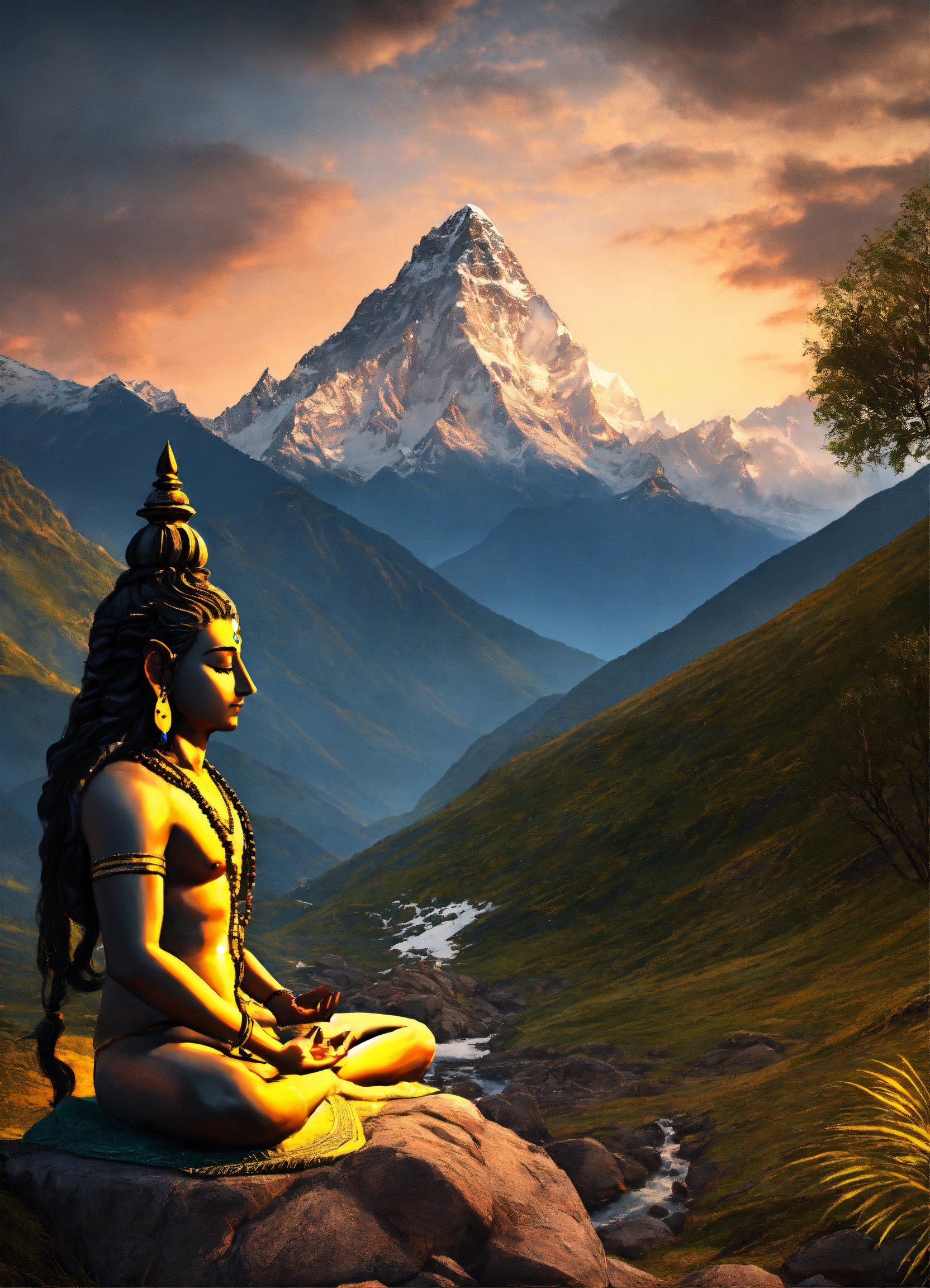 Lexica - Lord Shiva doing meditation in the calm and serene Himalayan ...