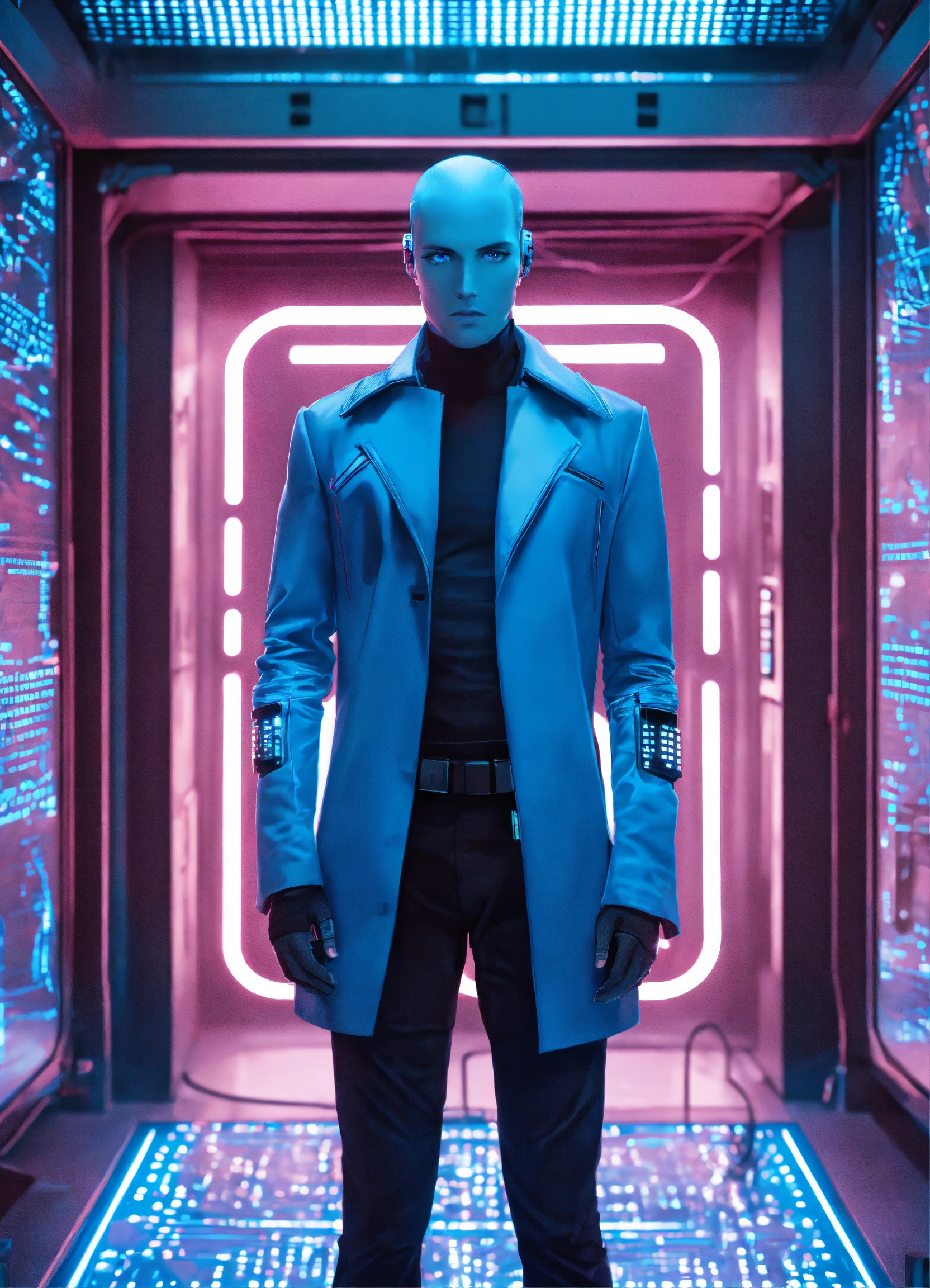 Lexica - Human looking male android standing in acwjite futuristic room ...