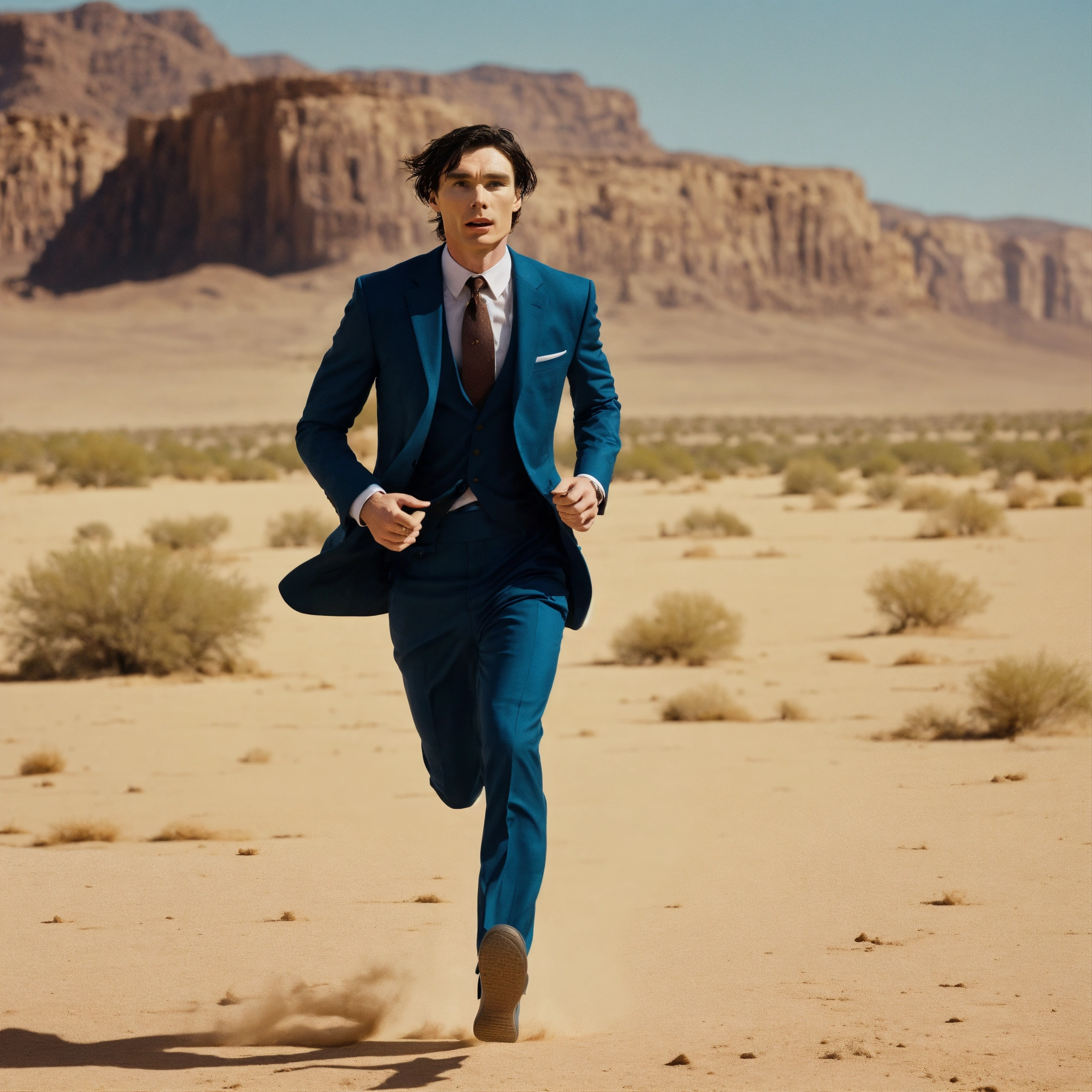 Lexica - A photograph of Cillian Murphy running wearing a suit in the ...