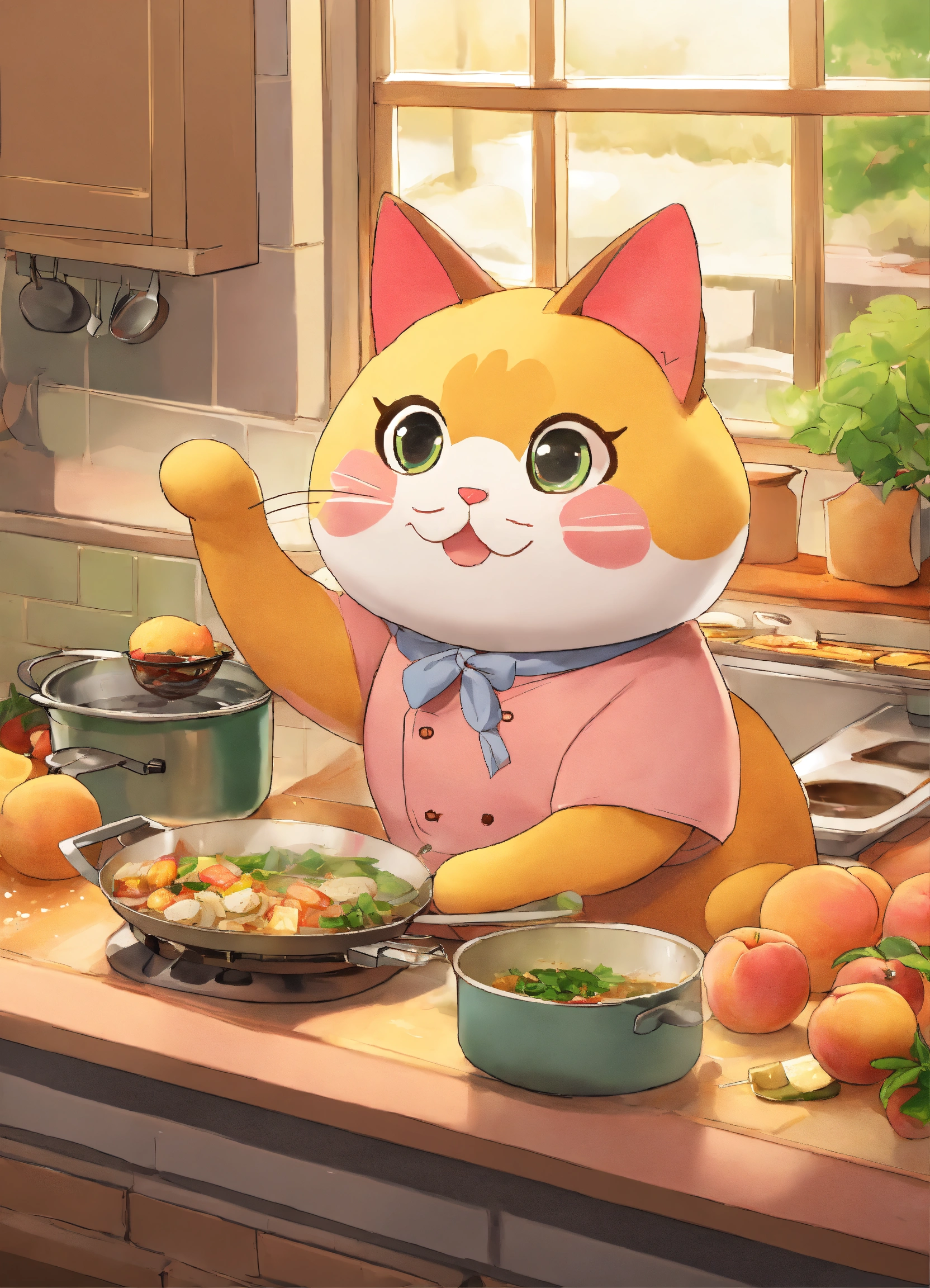 Lexica - Cartoon of peach and goma cat cooking