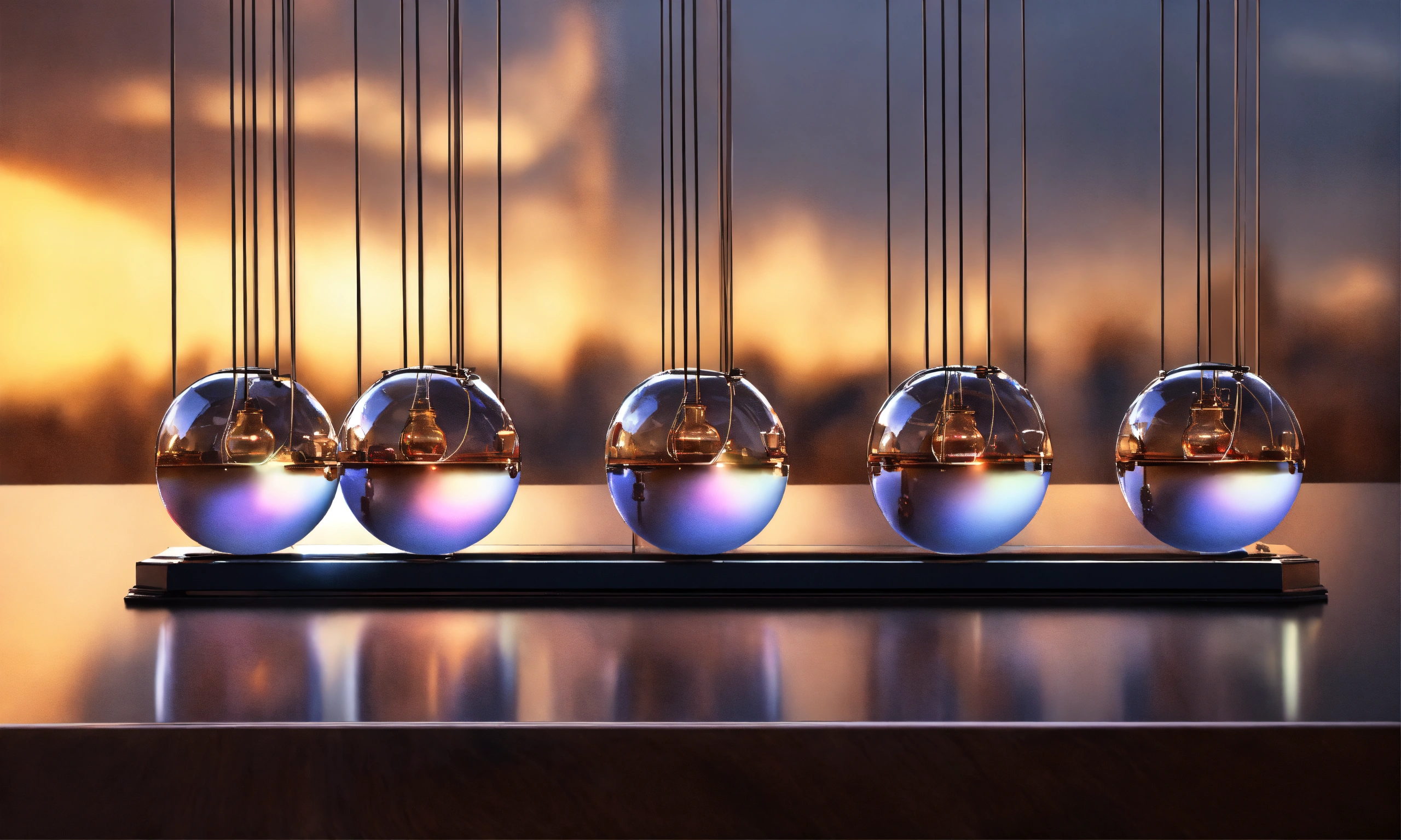 Lexica - Five close transparent balls, newtons cradle, pendulum ...