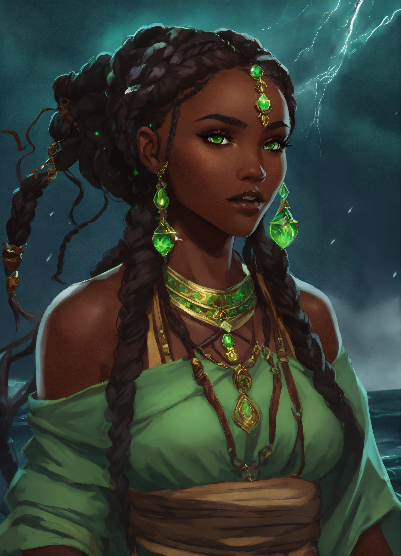 Lexica - A priestess healer of the storm god with green eyes dark skin ...