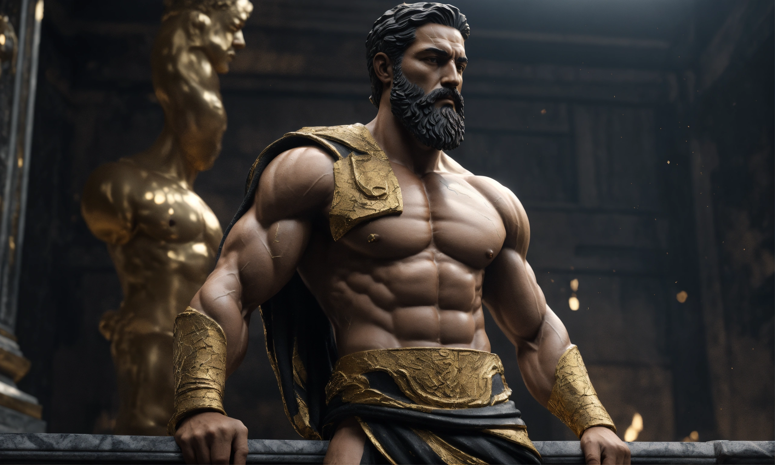 Lexica - A muscular statue of a strong Greek man with a beard and scars ...