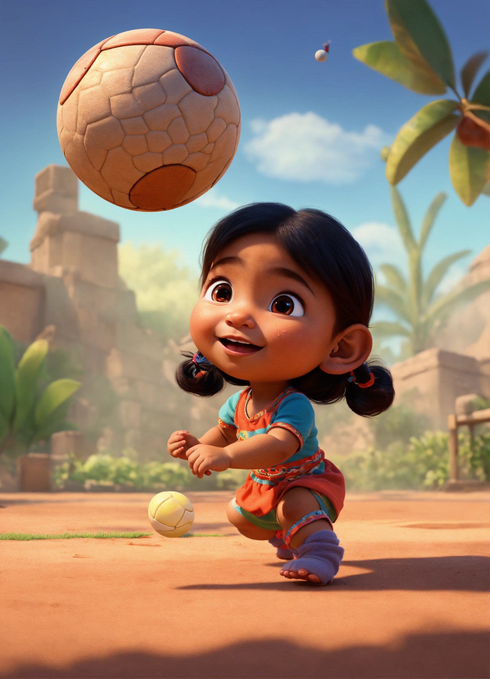 Lexica - Pixar animation of a baby mayan girl playing the ball game ...