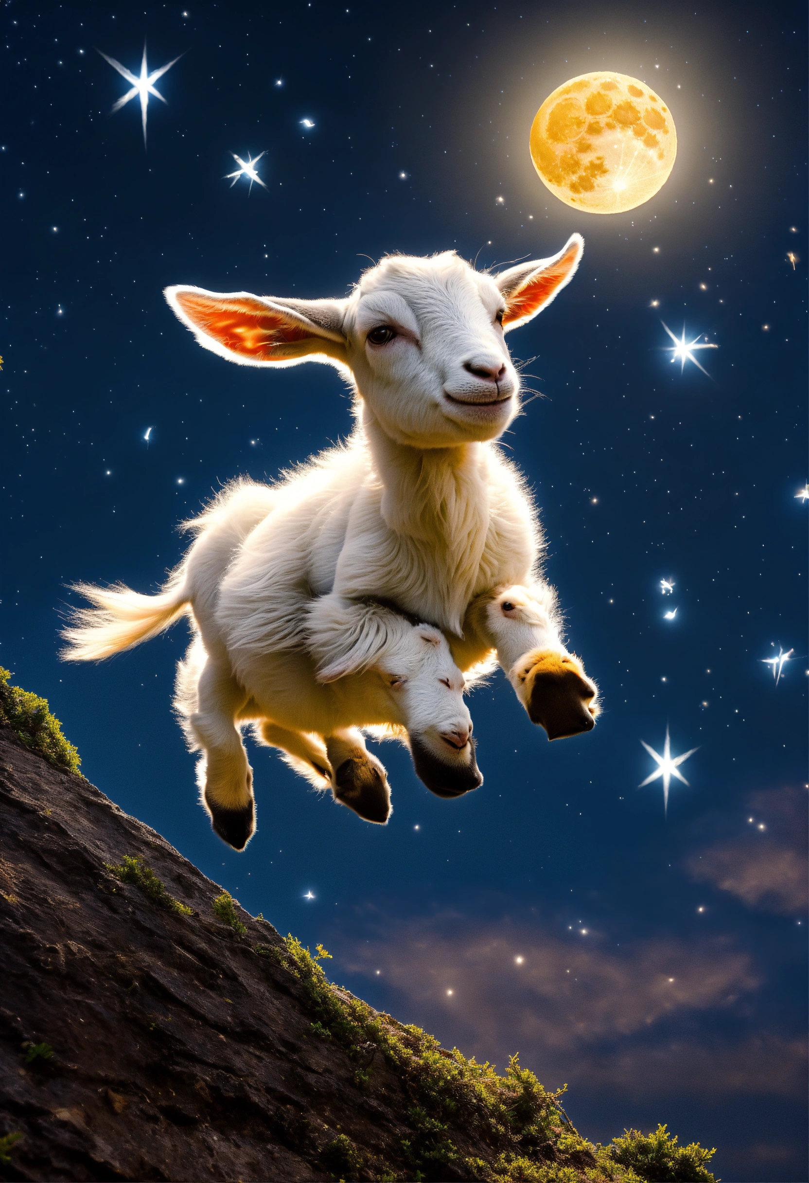 Lexica - Very sweet very cute baby goats are flying gracefully through ...
