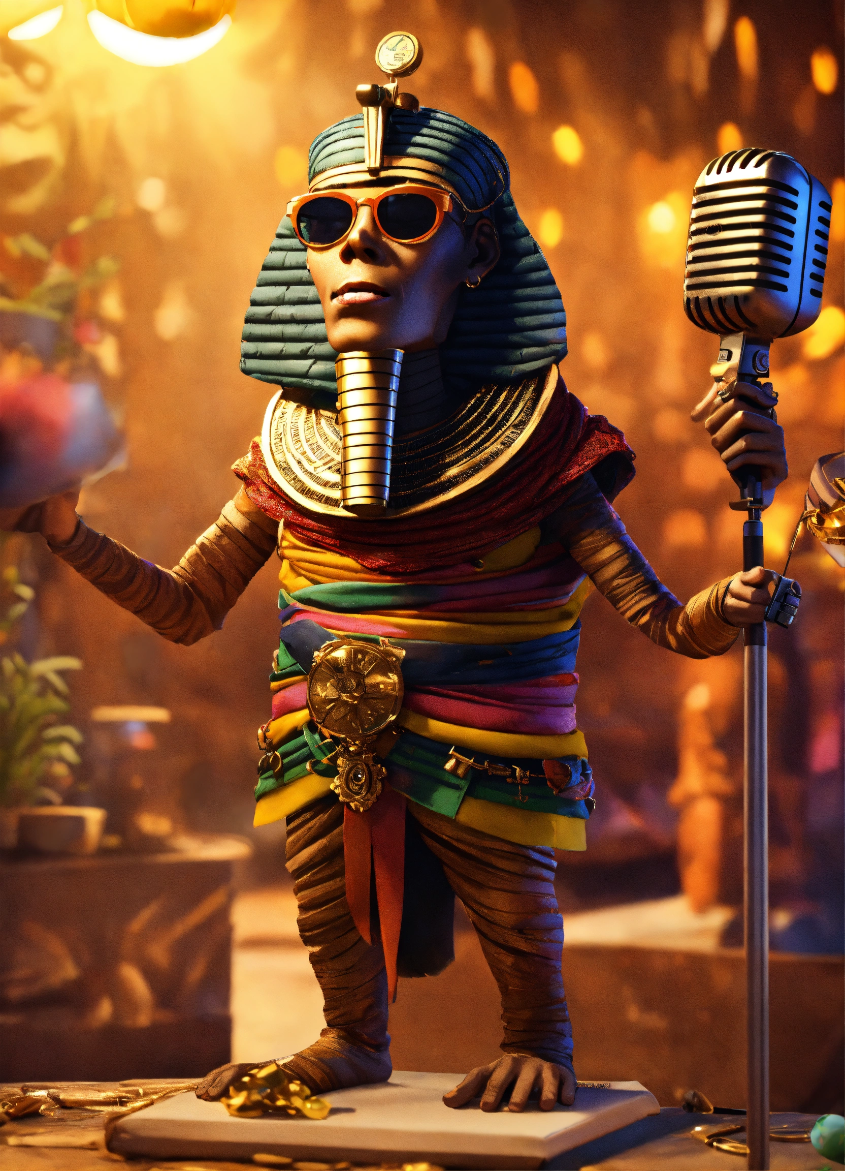 Lexica - An old funny egyptian mummy, all wrapped, singing rap music ...