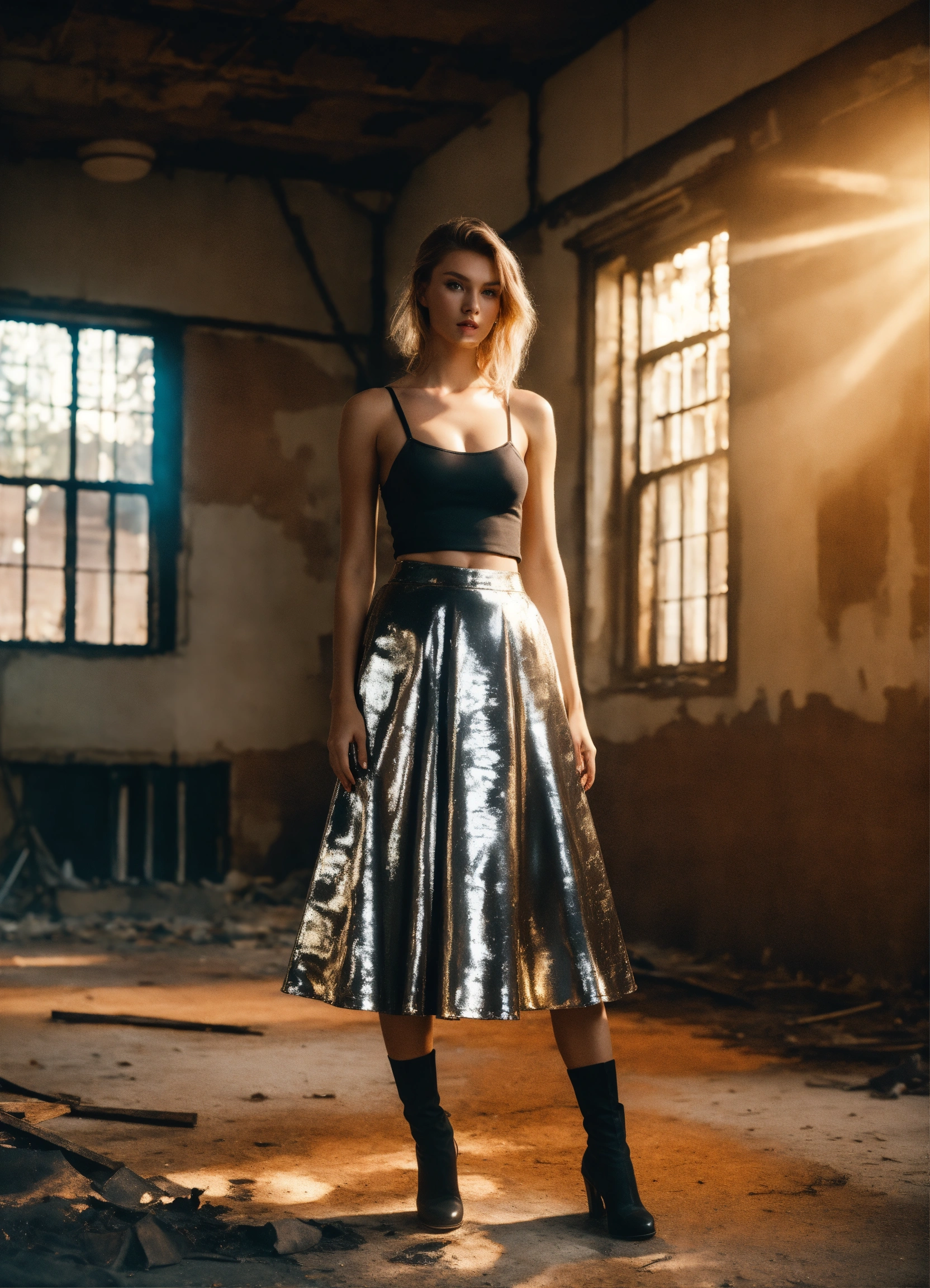Lexica - Half-Russian, Half-German supermodel, in metallic skirt, in a ...