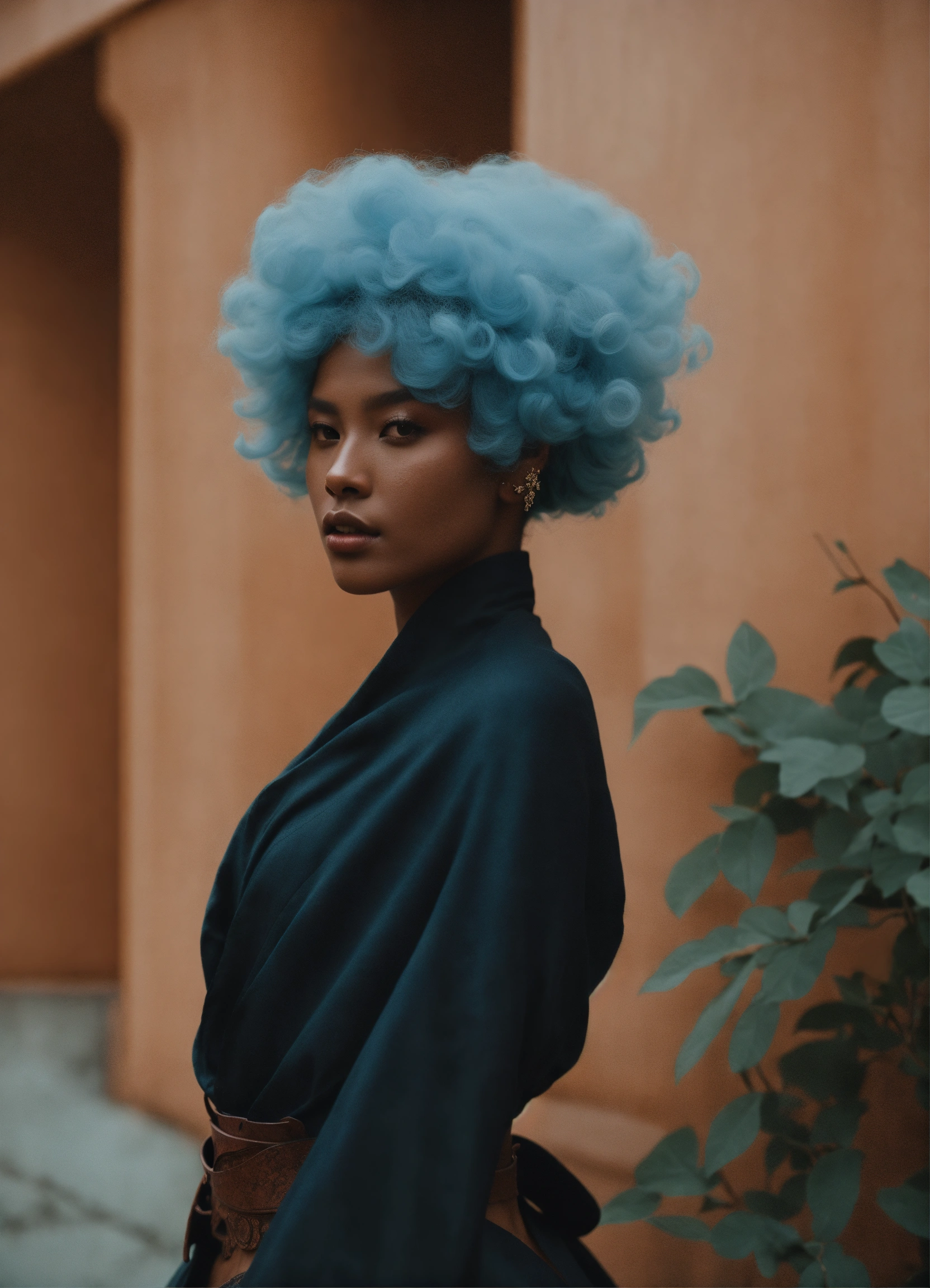 Lexica - Portrait of haute couture beautiful black woman fashion model with pale blue hair ...
