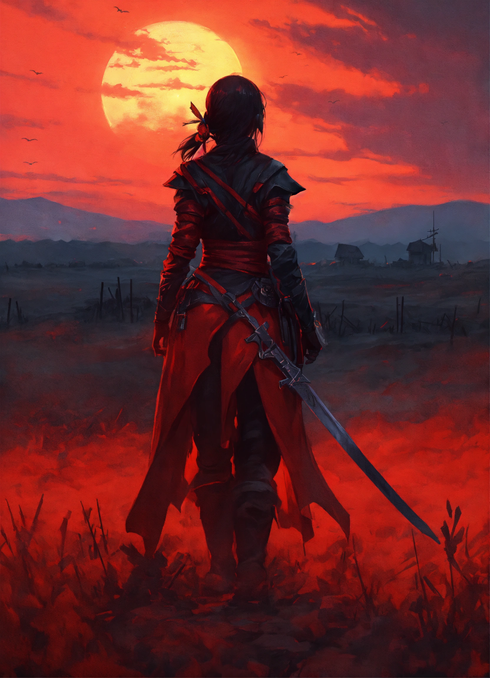 Lexica - Back view of an assassin woman, looks over her shoulder, face ...