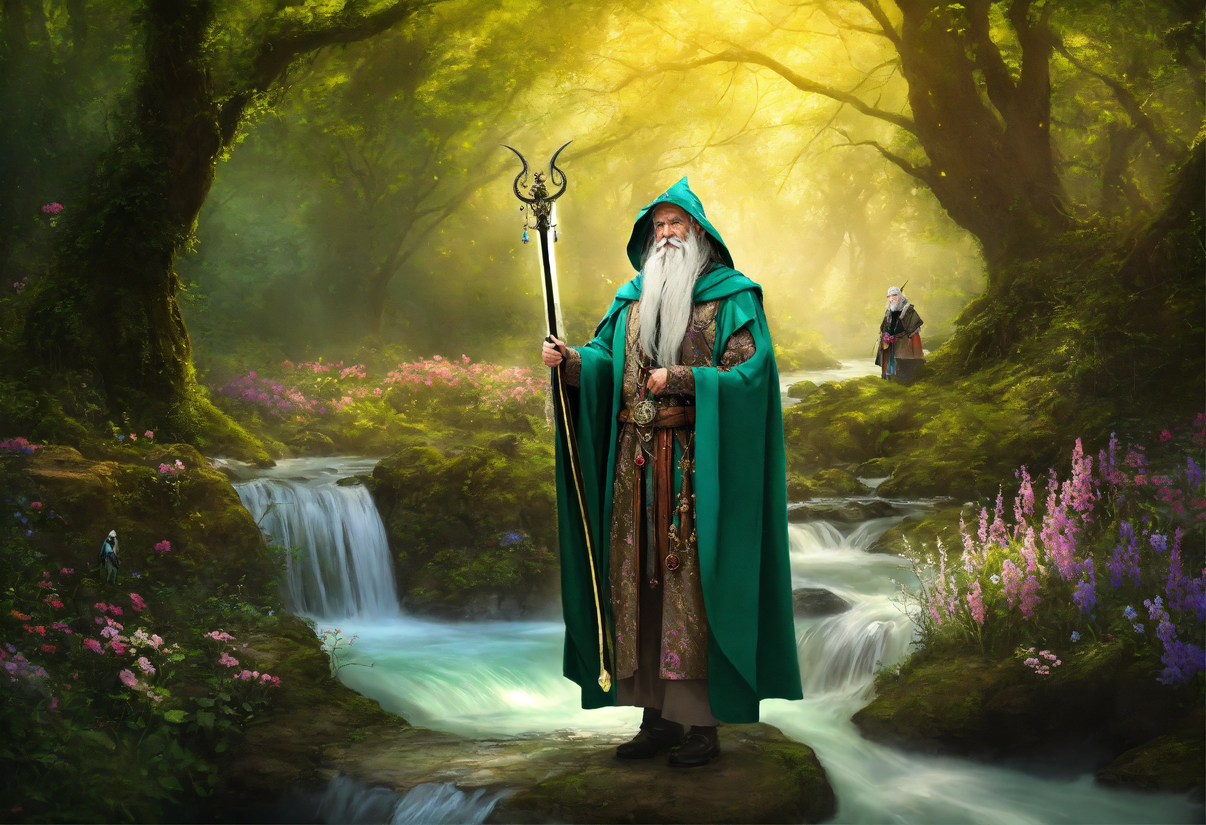 Lexica - An elderly wizard in an earthy colored cloak and long silver ...
