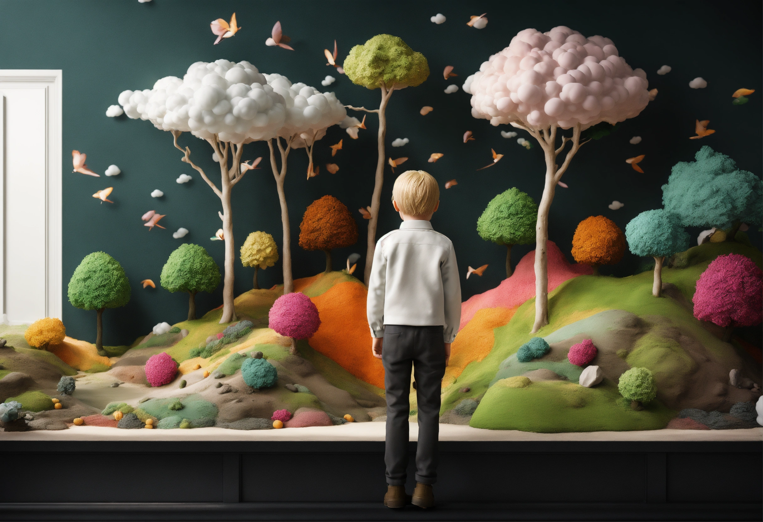 Lexica - Black and white and colors, 3d surreal modeling clay landscape ...