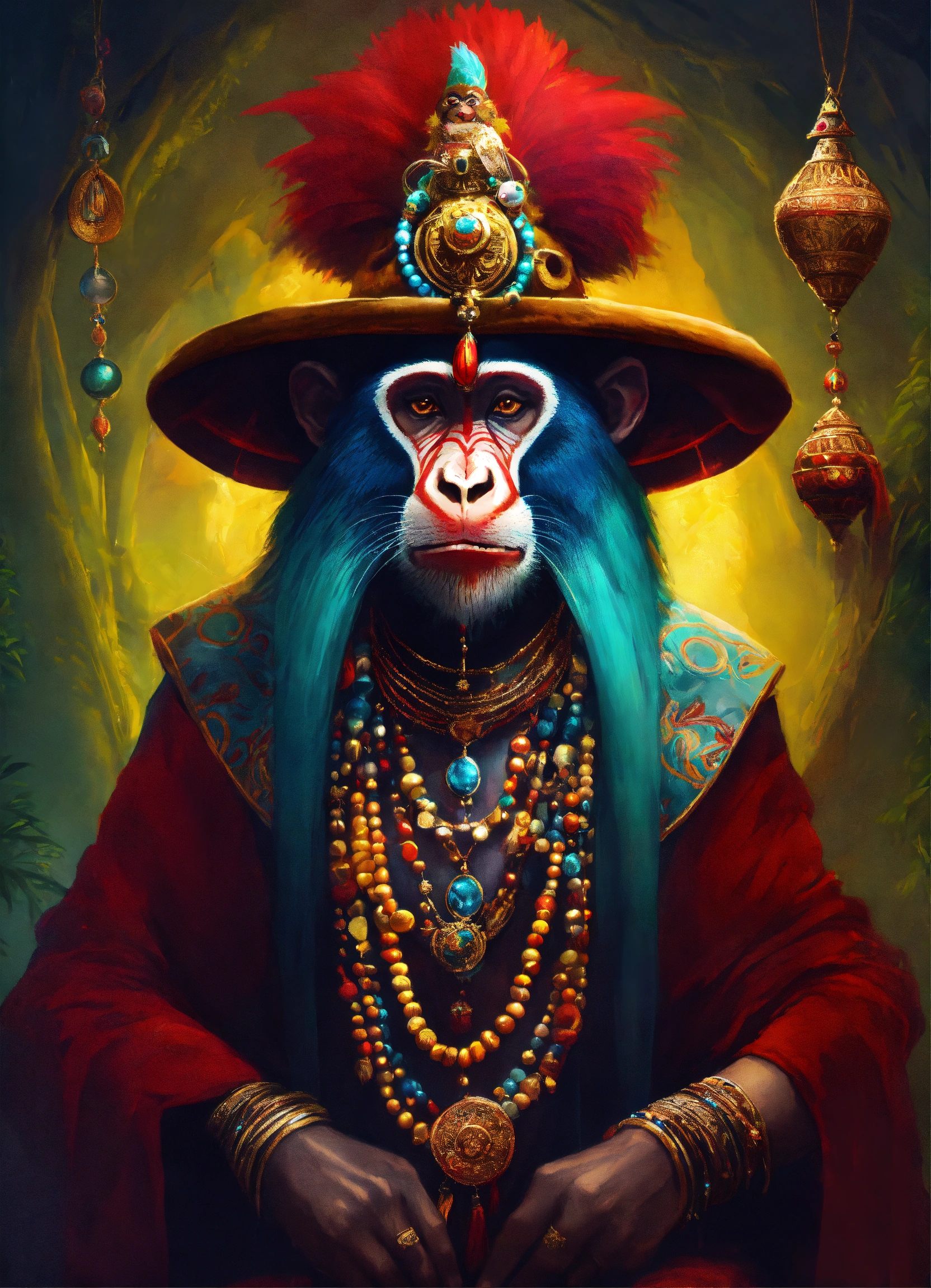 Lexica - A male mandrill witch doctor, monkey, shaman hat, animal ...