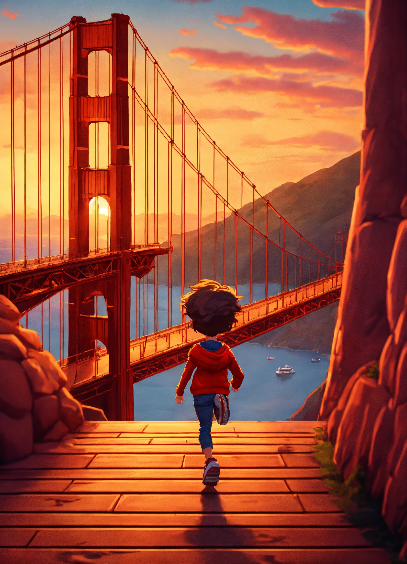 Lexica - Cartoon caracters running on Golden Gate Bridge. 8k ultra ...