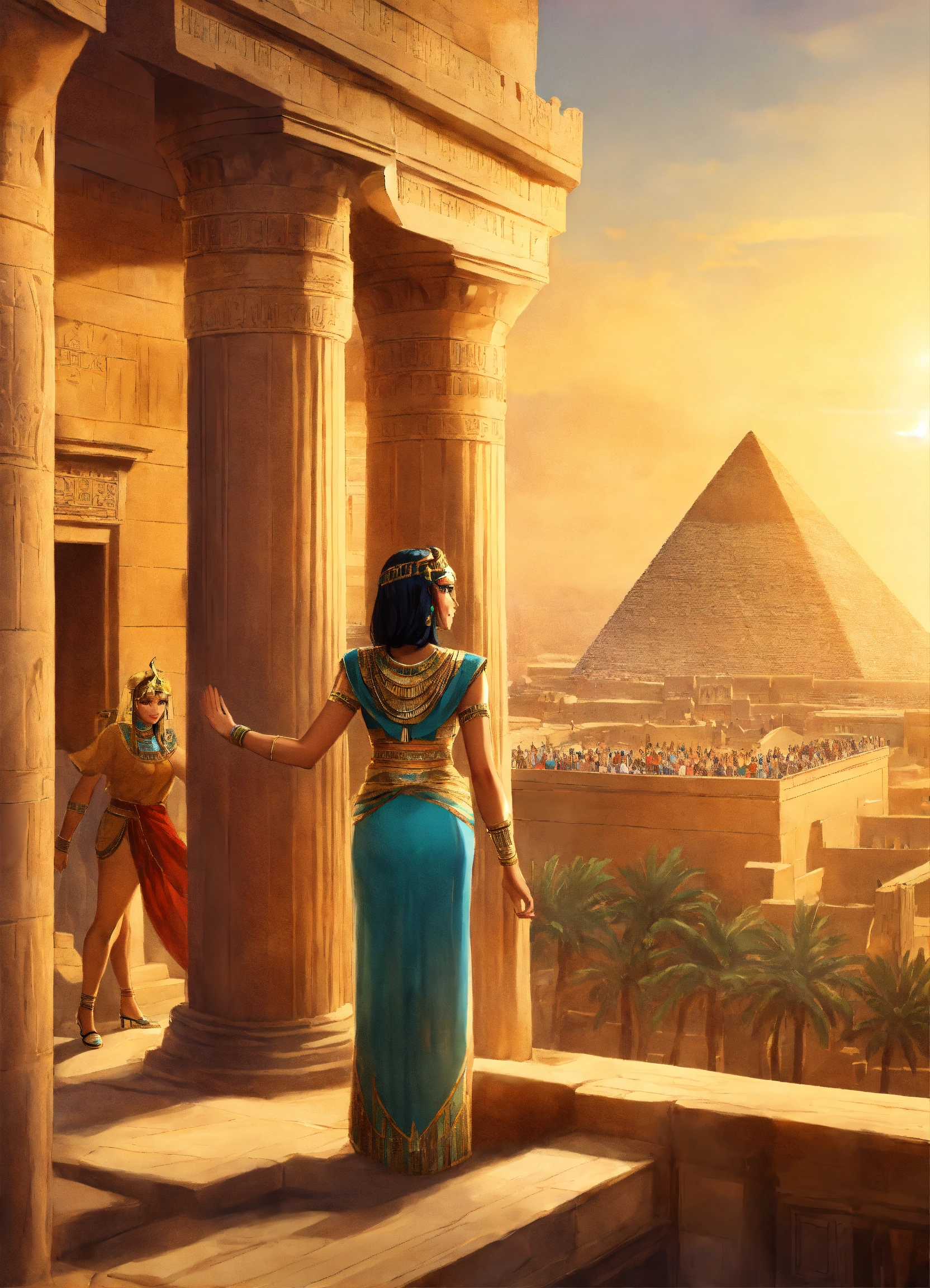Lexica - Cleopatra waving to a large crowd of people from her balcony ...