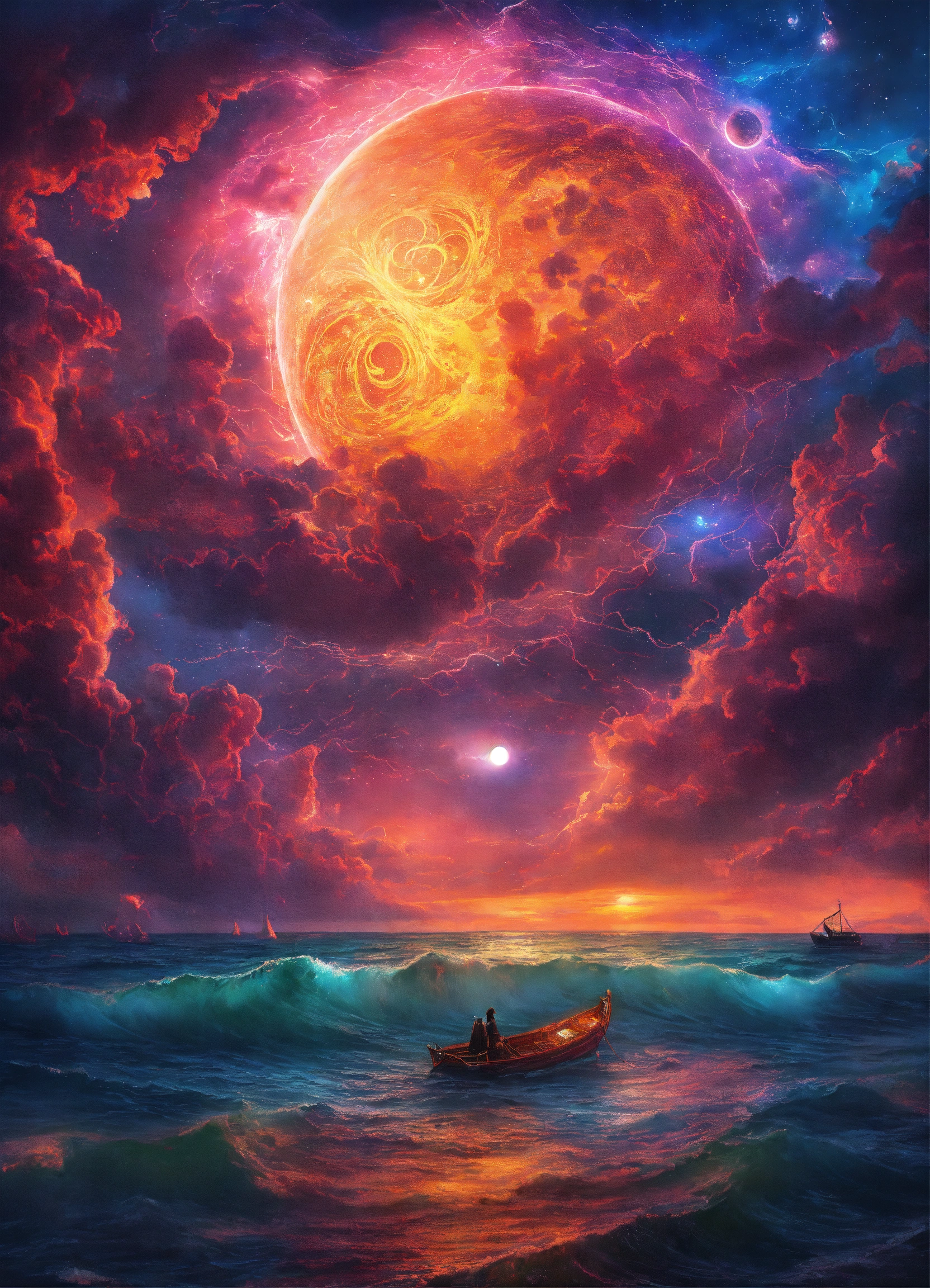 Lexica - "Lovecraftian Eldritch style sunset storm stars moon ocean ...