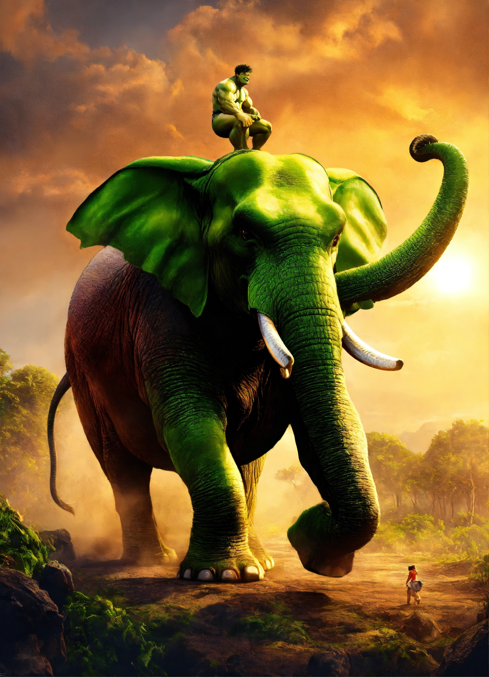 Lexica - Hulk riding an elephant,8k