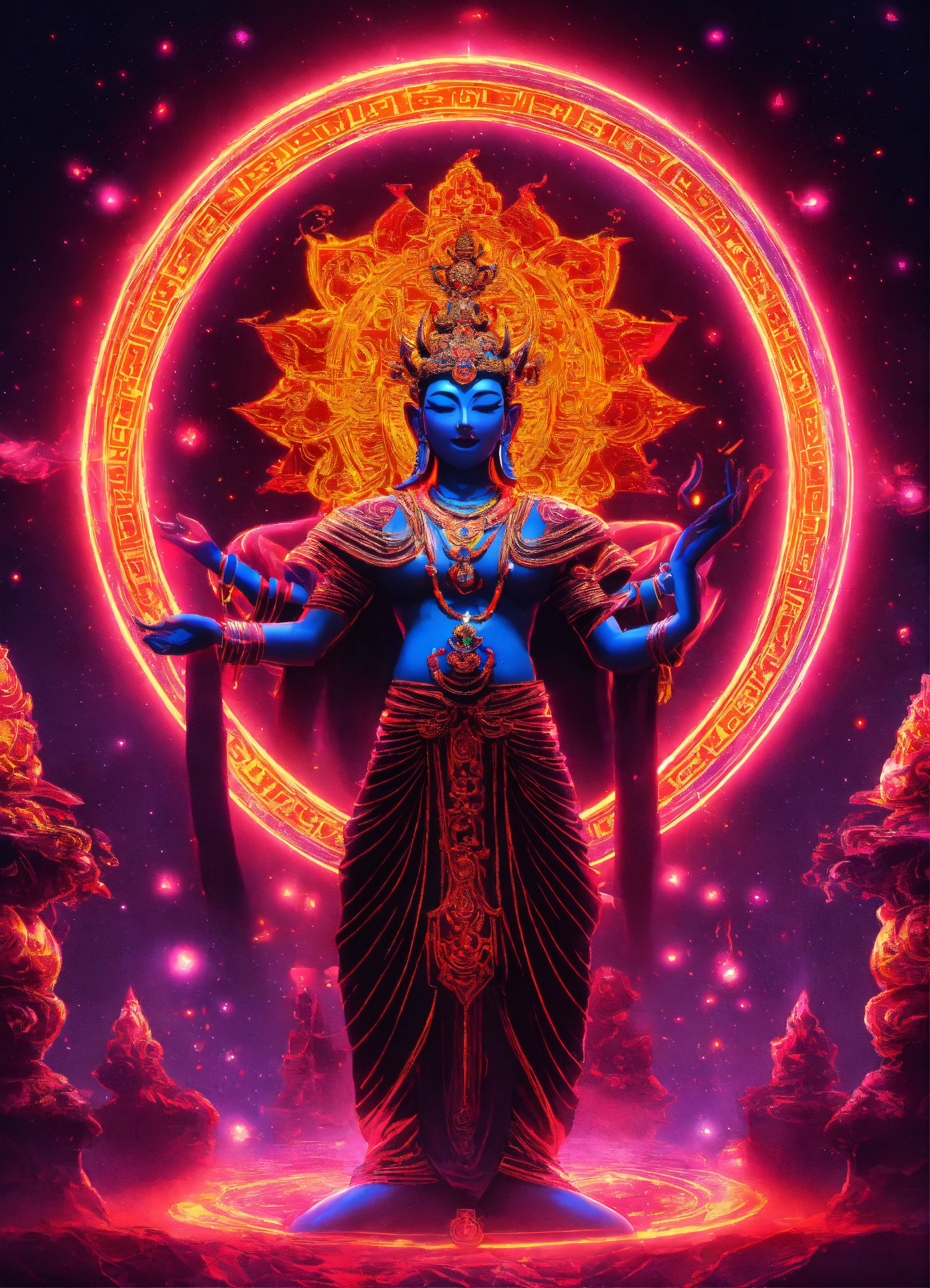 Lexica - Buddhist Demon Diety dancing in diamond and shimmer black neon ...