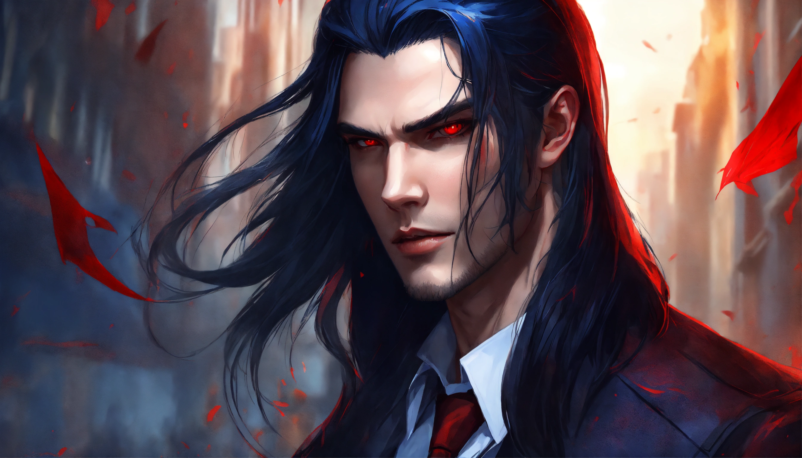 Lexica - Handsome man, long dark blue hair, red eyes, vampire , fierce ...