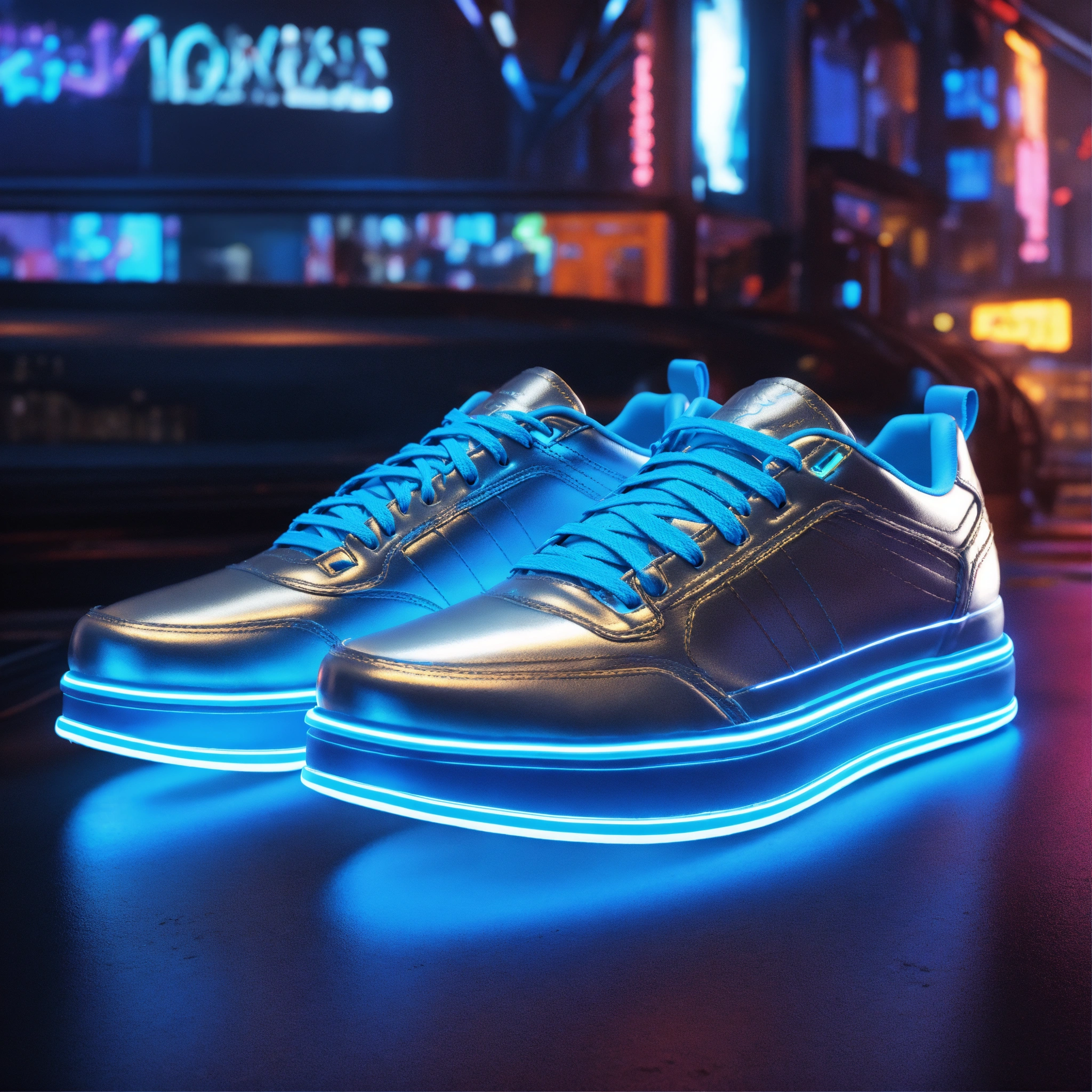 Lexica - Modern shoes glow blue neon light sneakers illustration by ...