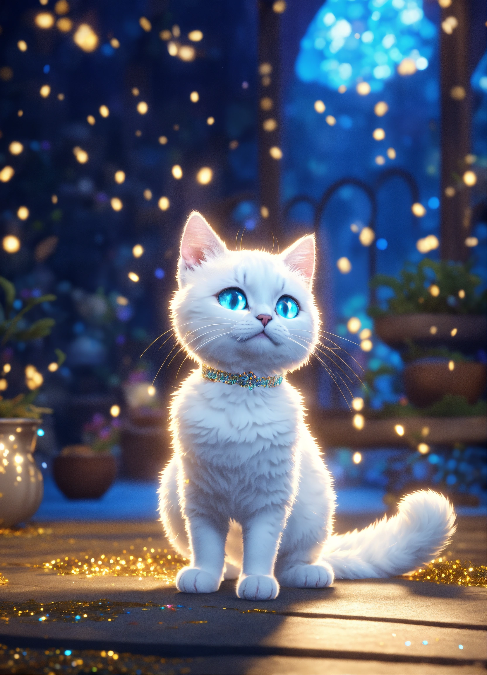 Lexica - Cartoon character a white cat with a silver coat and sparkling ...