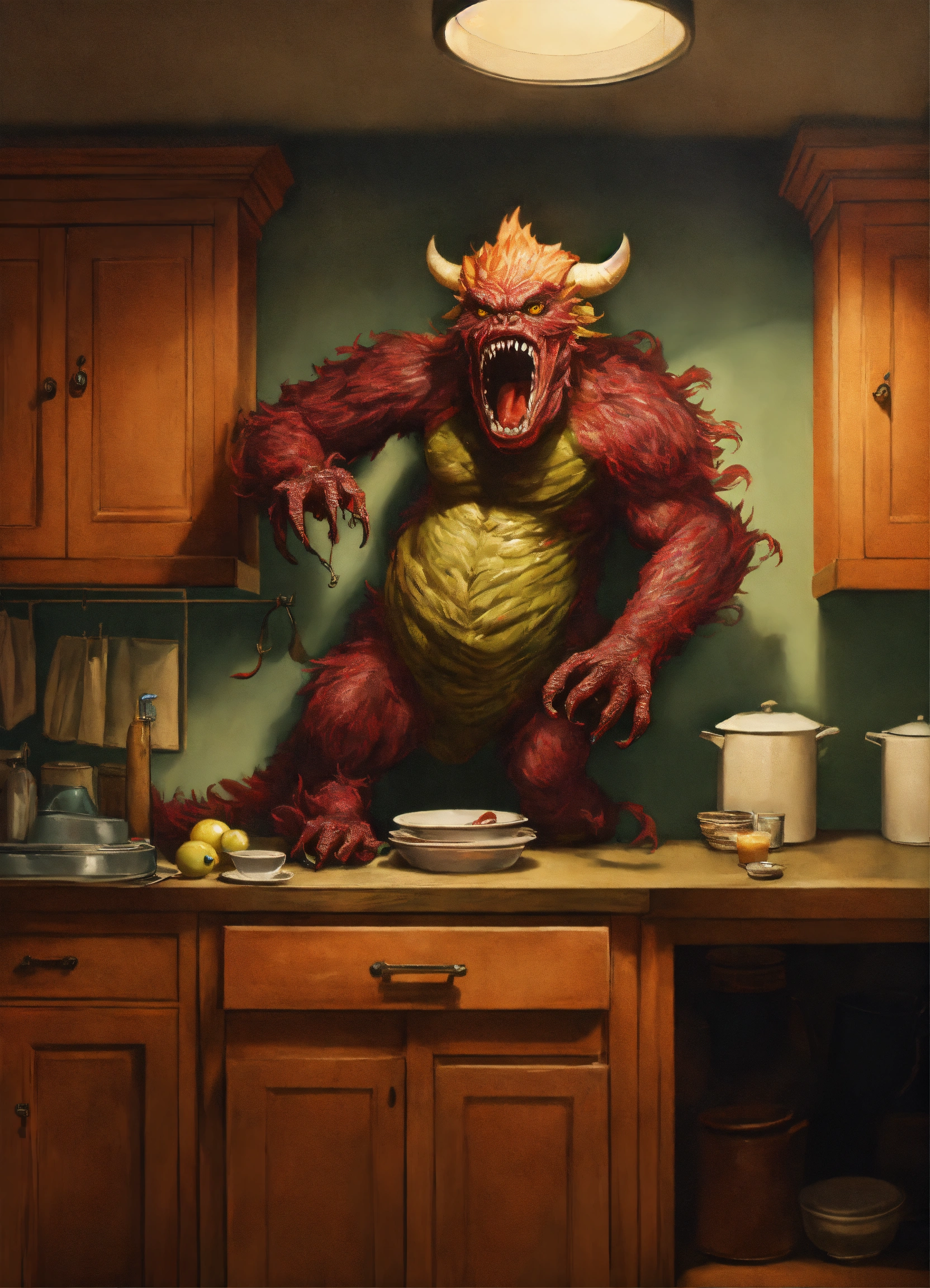 Lexica - A realistic monster coming out of my cabinet, by Ken Wong.