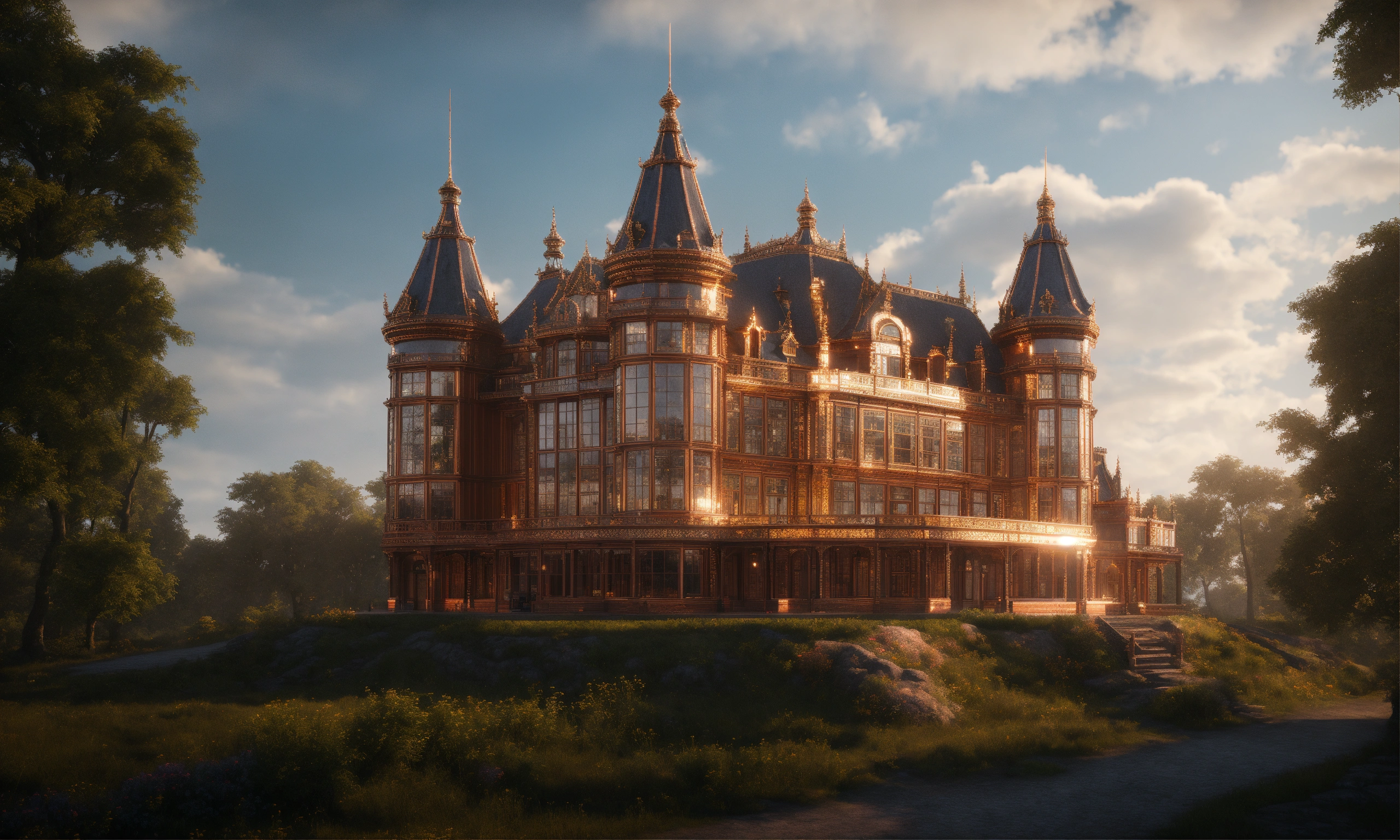 Lexica - Full image of a massive copper palace on a hill overlooking ...
