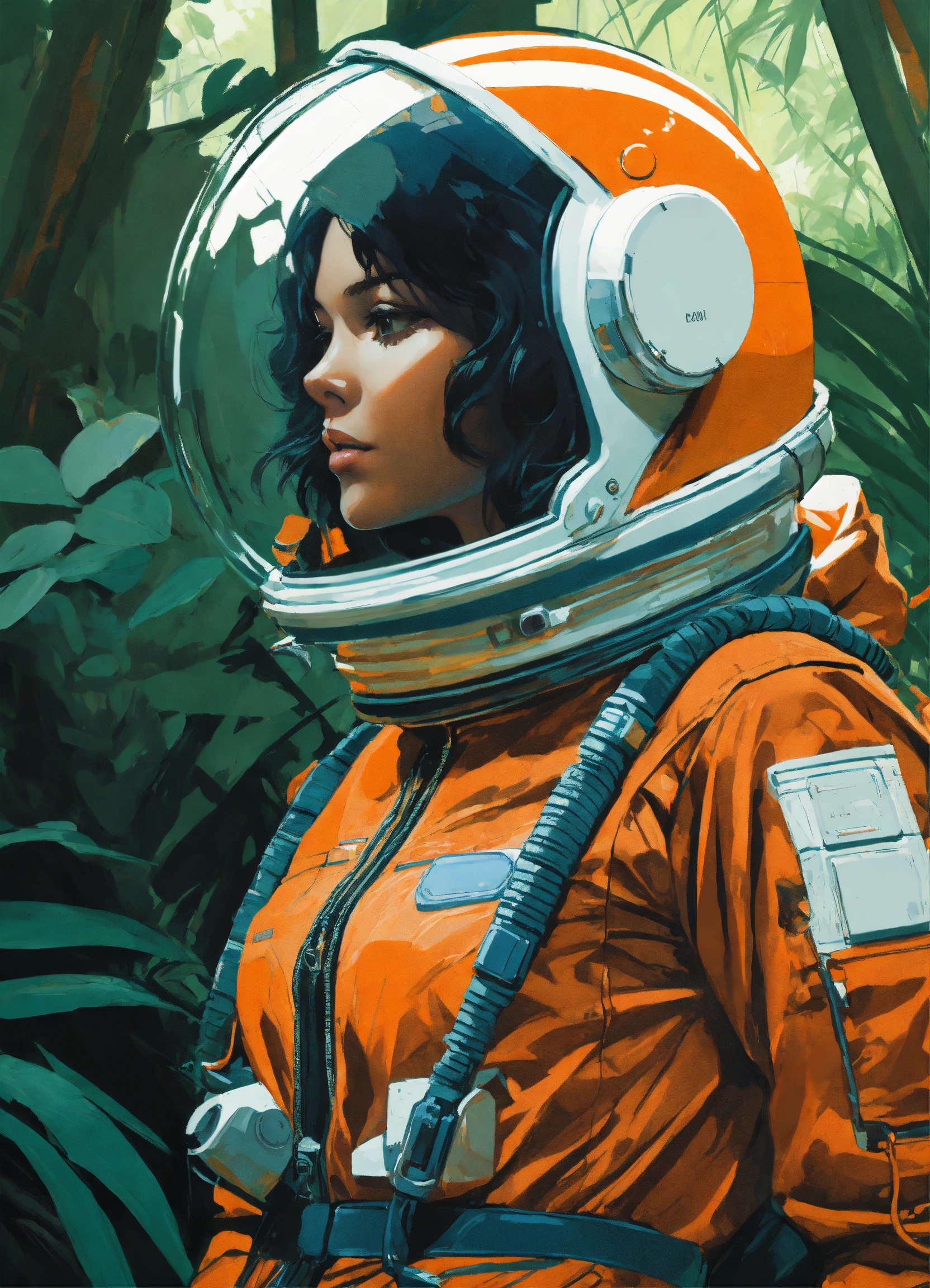 Lexica - Waist-up, muted photo portrait titled "female Astronaut in a ...