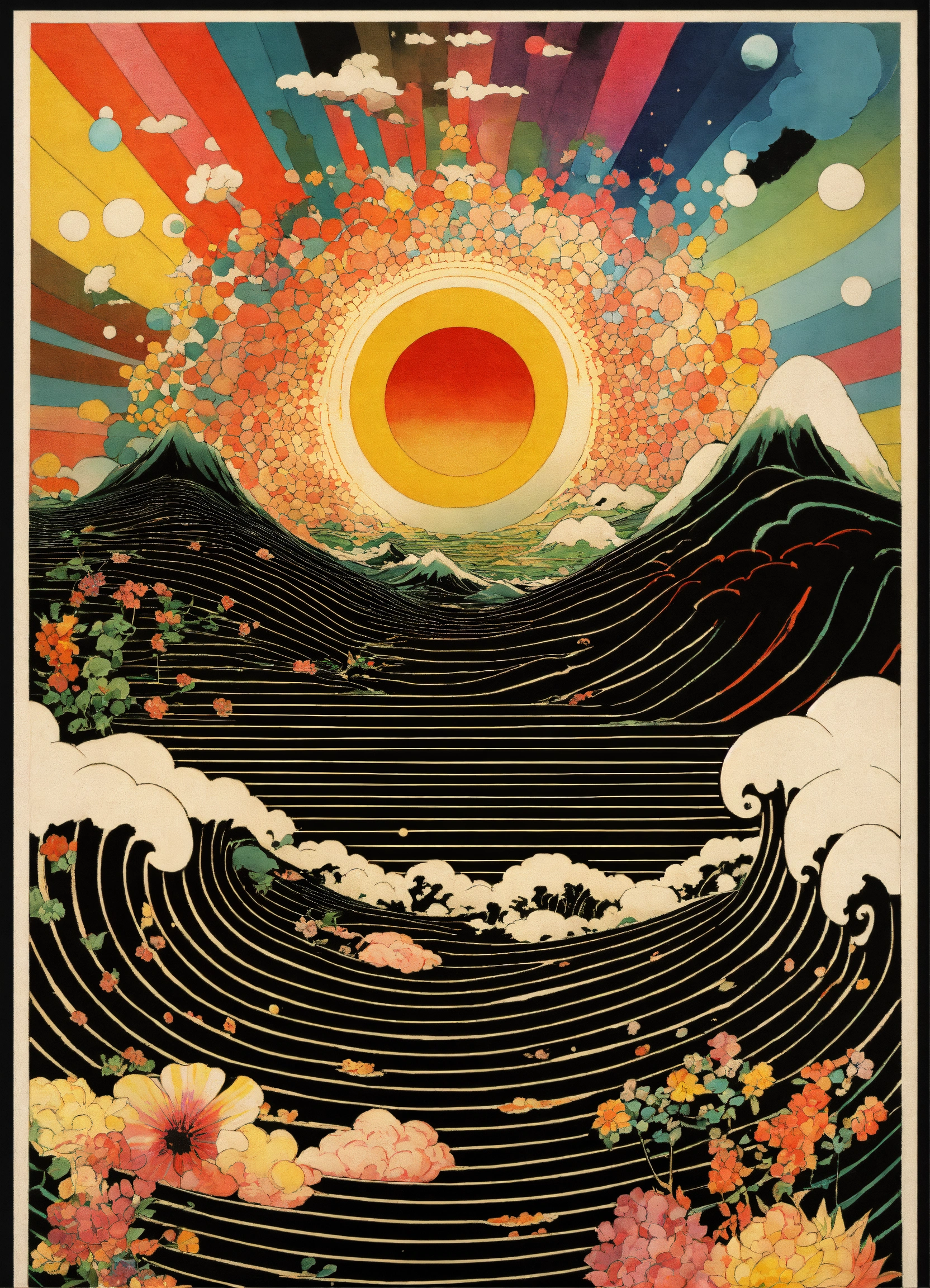 Lexica - Japanese vintage poster ,oriental , psychedelic realm , nebula ...