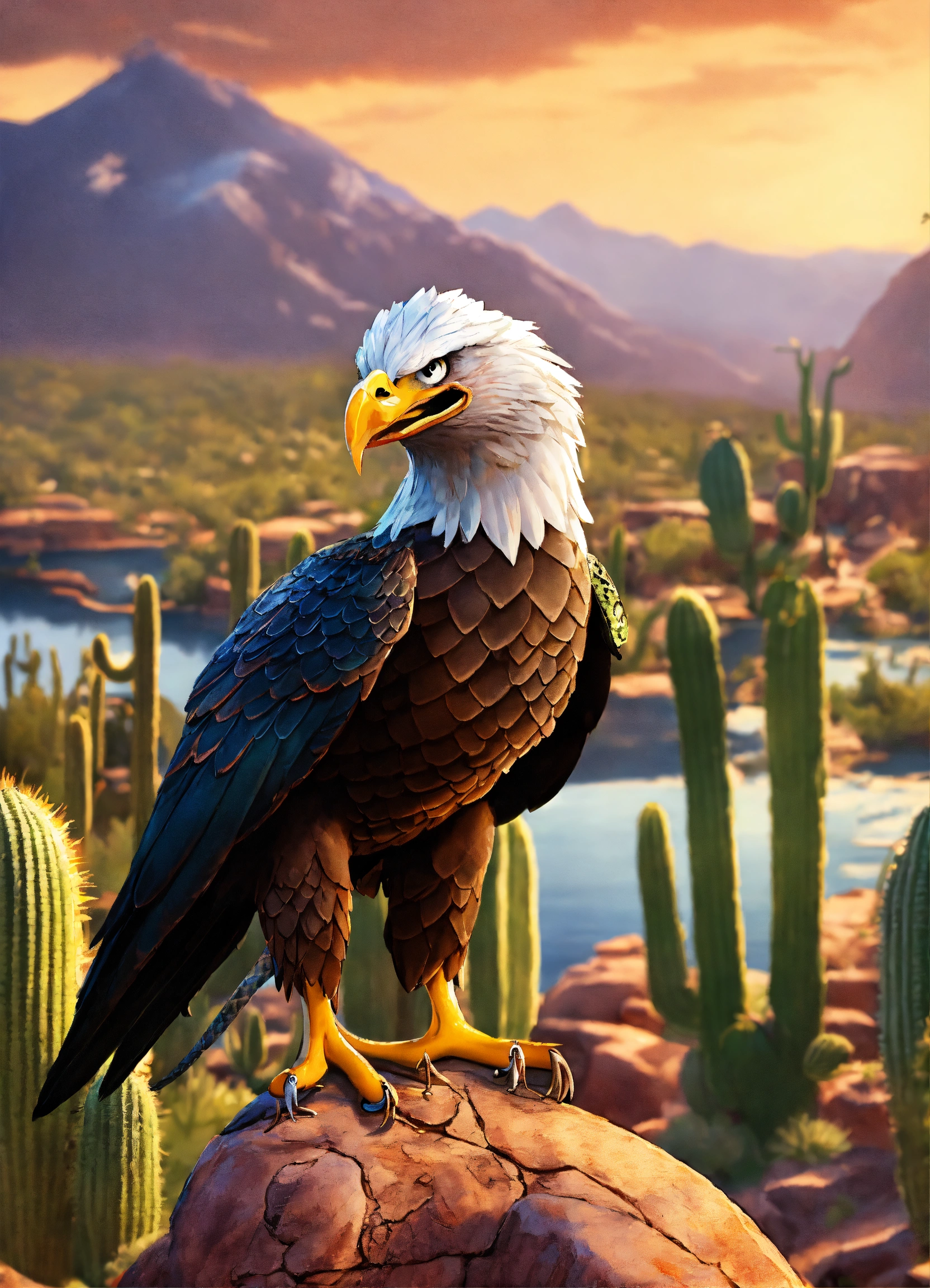 Lexica - Pixar animation of Eagle Devouring ((Snake)) on a cactus ...