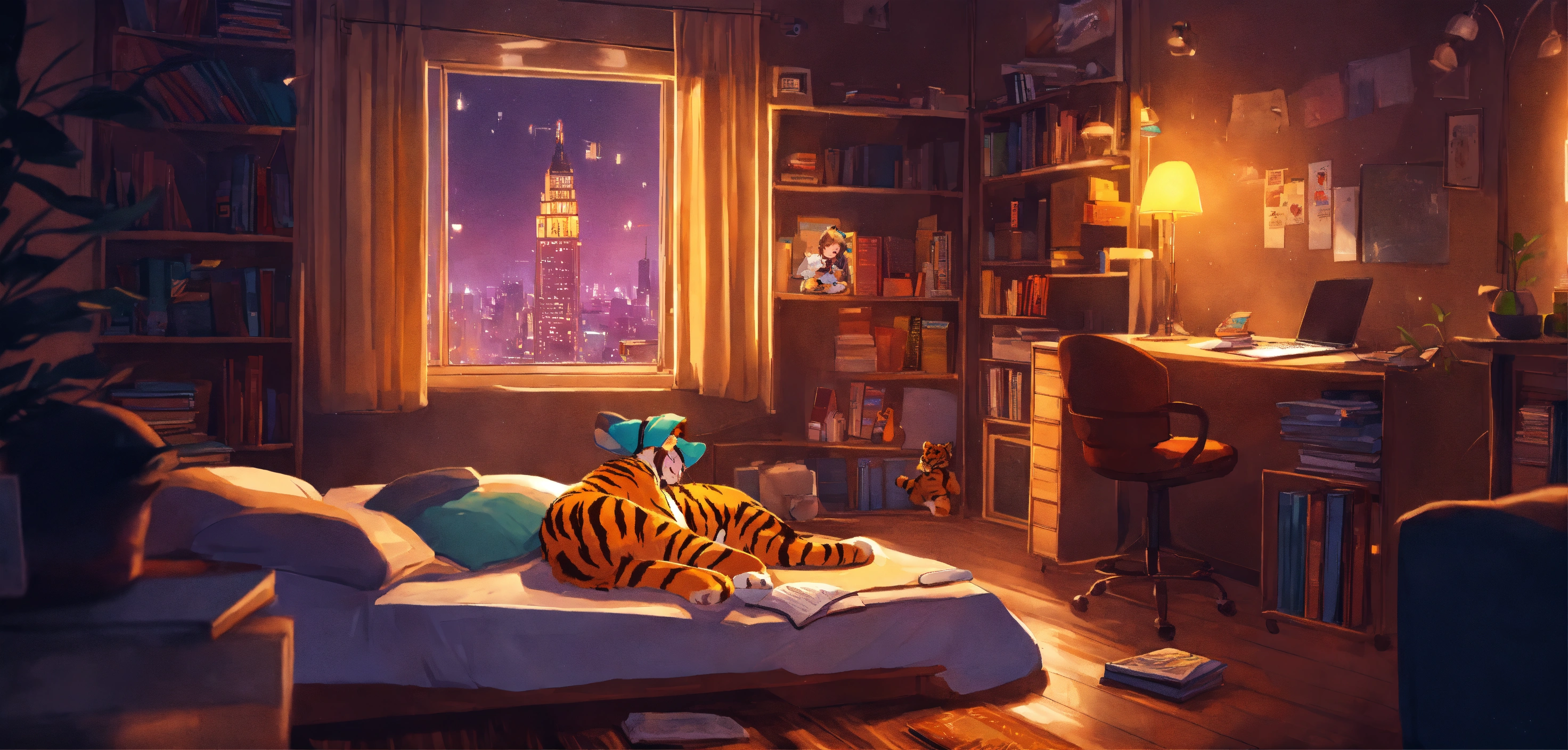 Lexica - Small baby Tiger laying On his back like a human on The Bed In ...