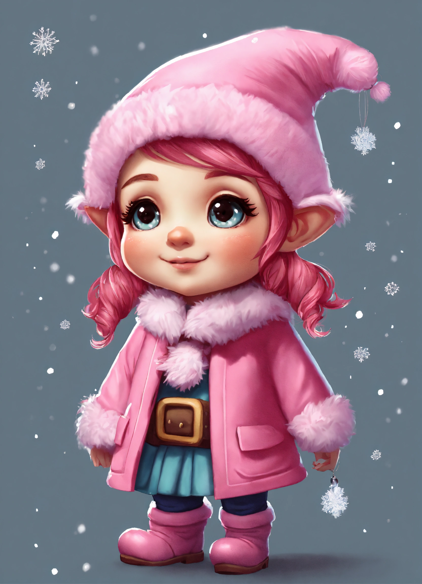 Lexica - Short, cute cartoon pink Winter female gnome with small gnome ...