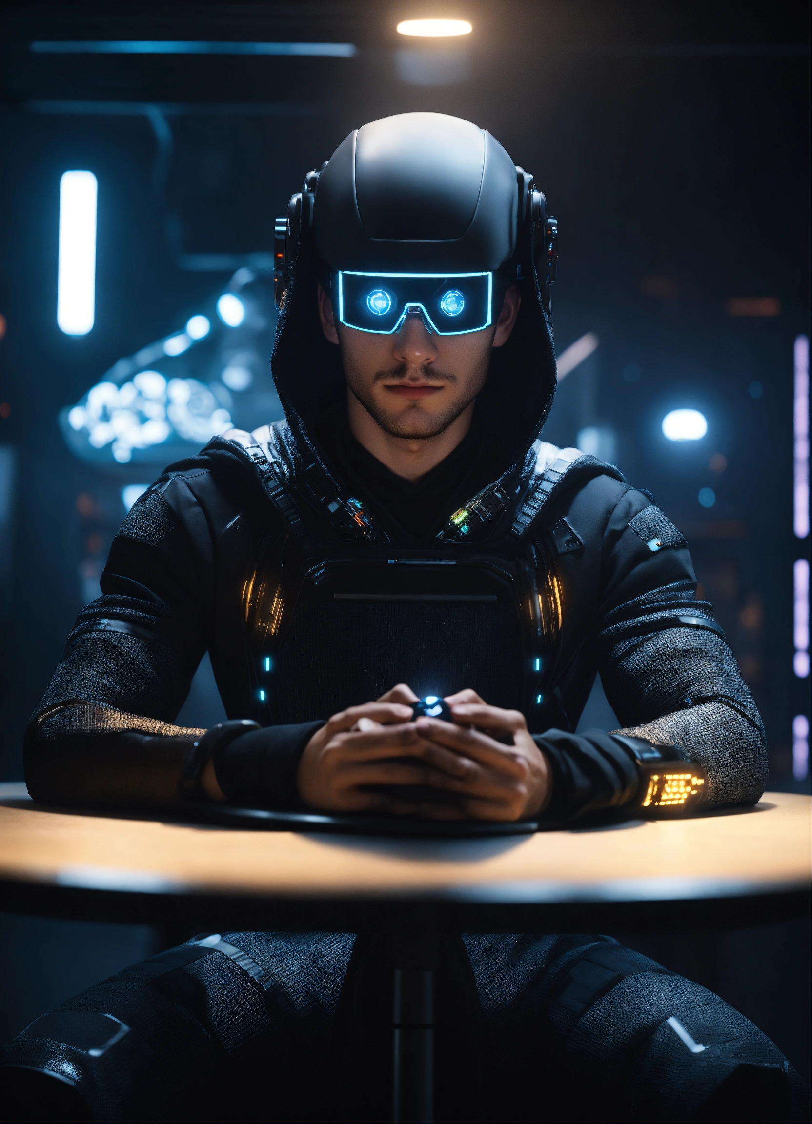 Lexica - Nerdy 25 year old male cyborg hacker wearing futuristic ...