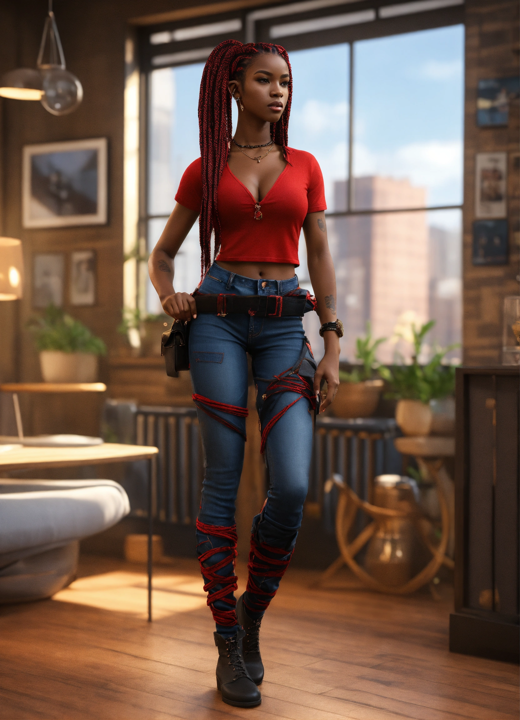 Lexica - Full body of a shapely black female high elf n red and black ...