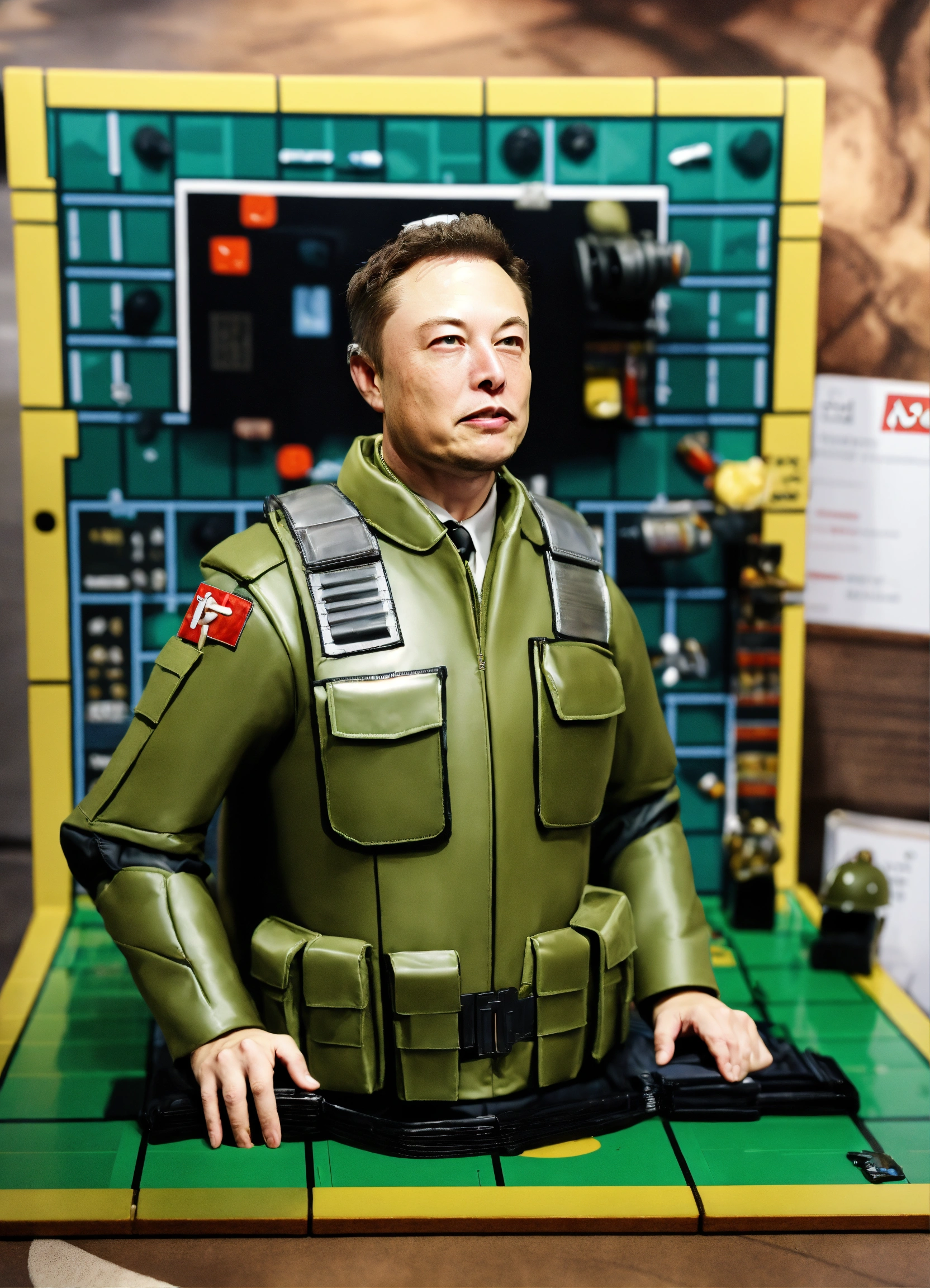 Lexica - Photo realism elon musk with bullet proof vest on and military ...