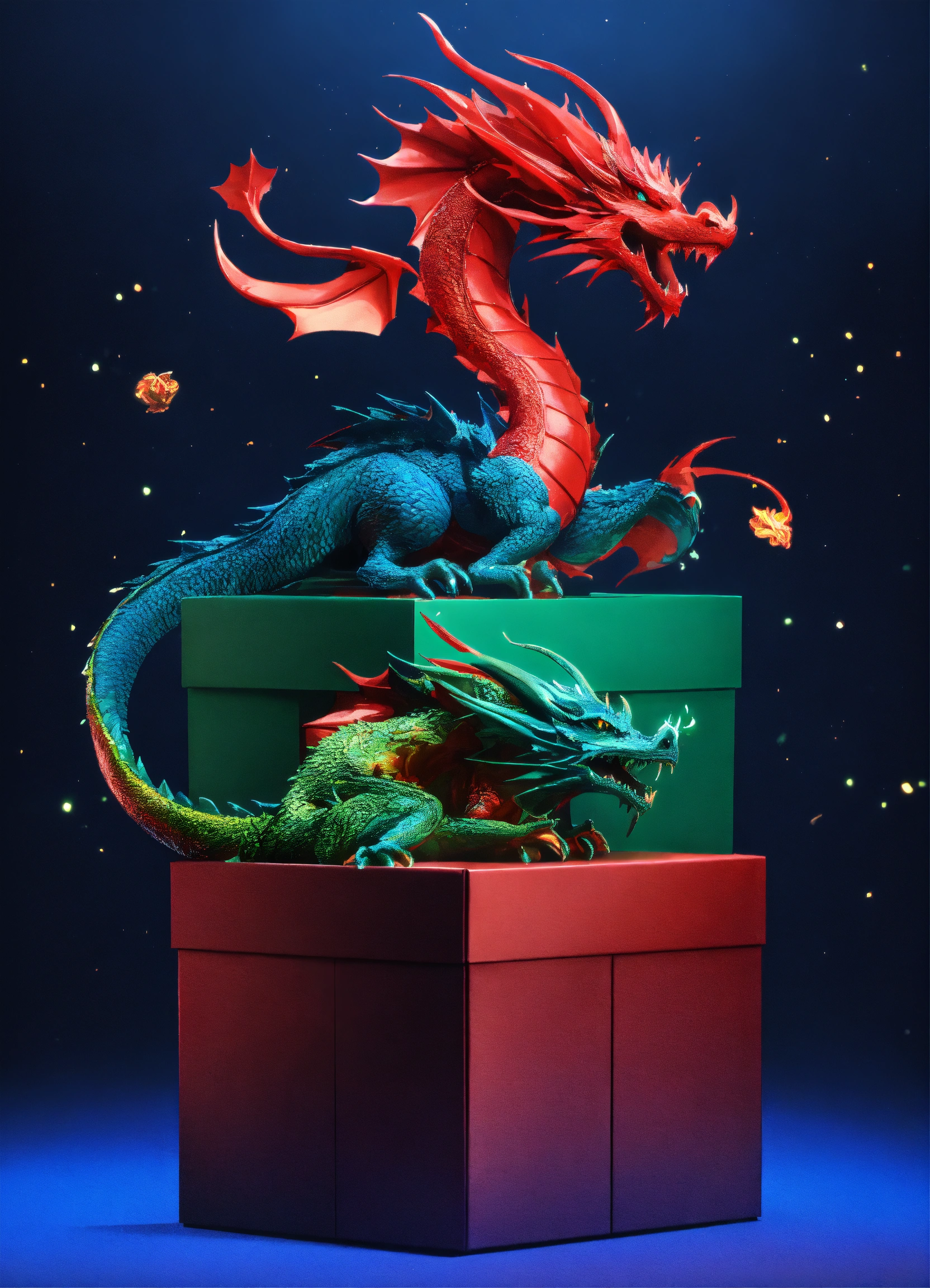 Lexica - Boxes mockup with a beautiful green and red dragon, 8k, blue ...