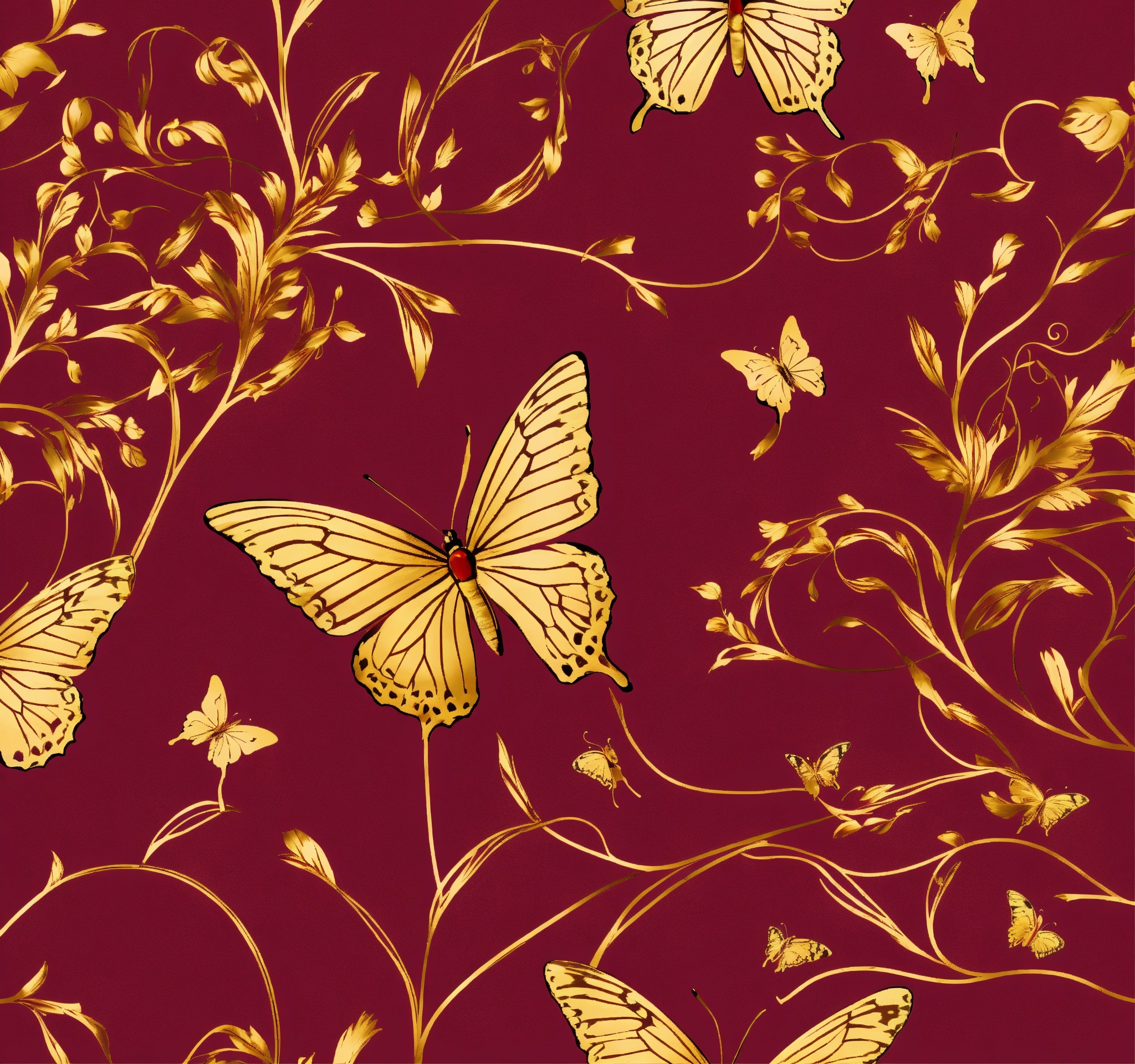 Lexica - Maroon, metalic, gold outlines, gold vines, butterfly