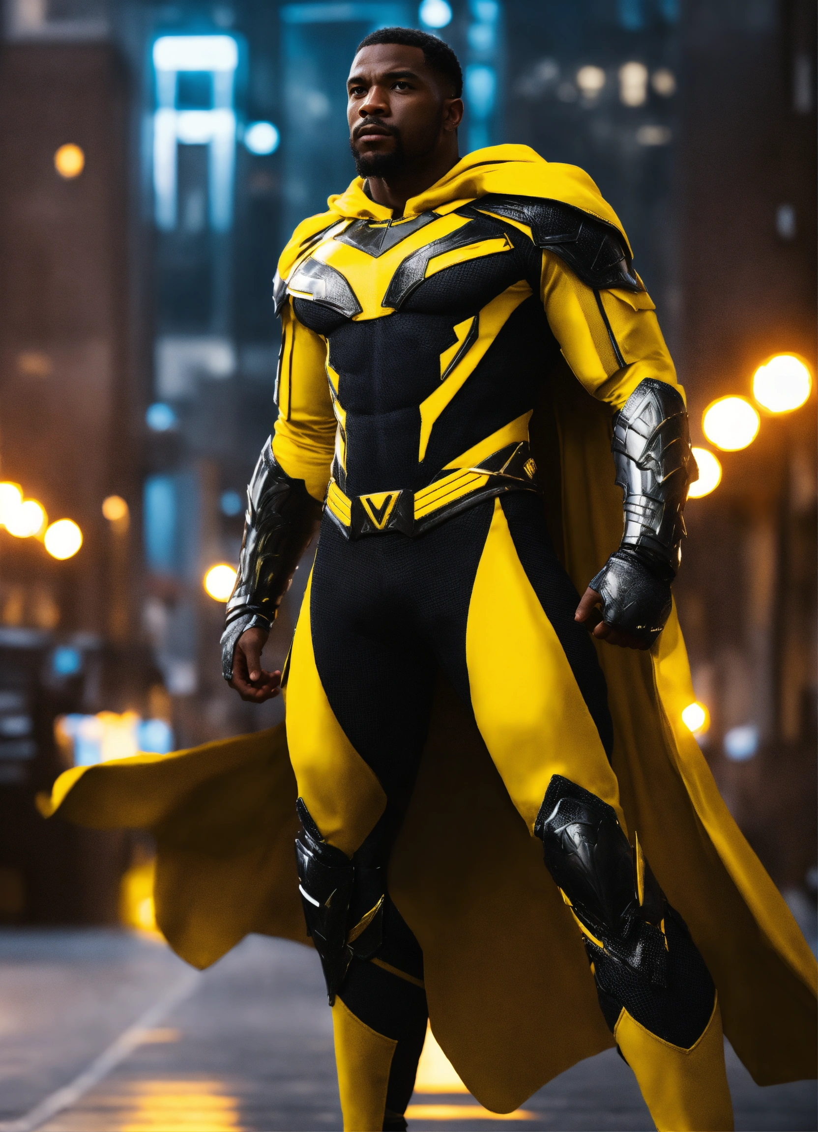 Lexica - Black n yellow armor super hero black man 4k