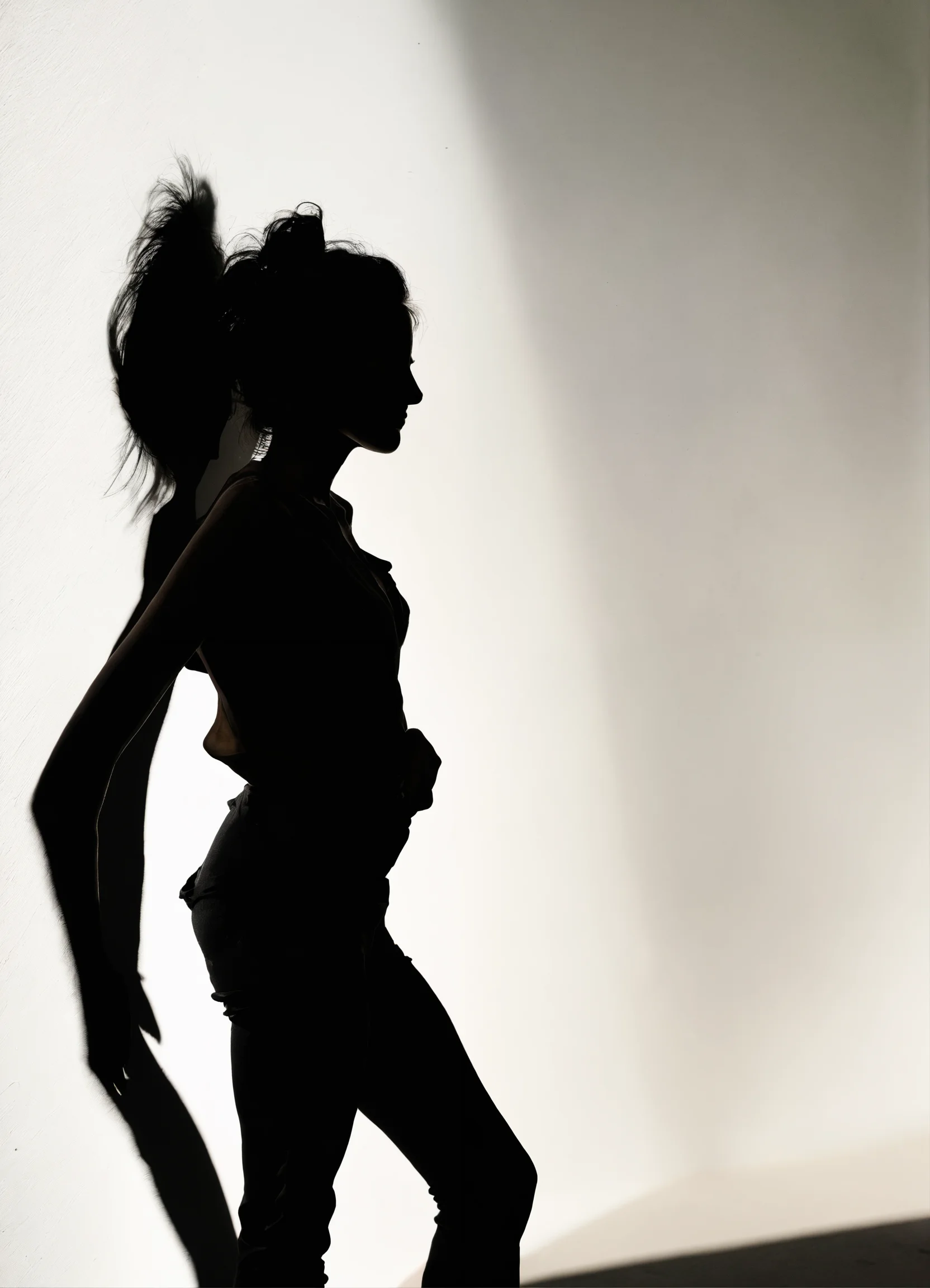 Lexica - A woman posing, shadow in a white background