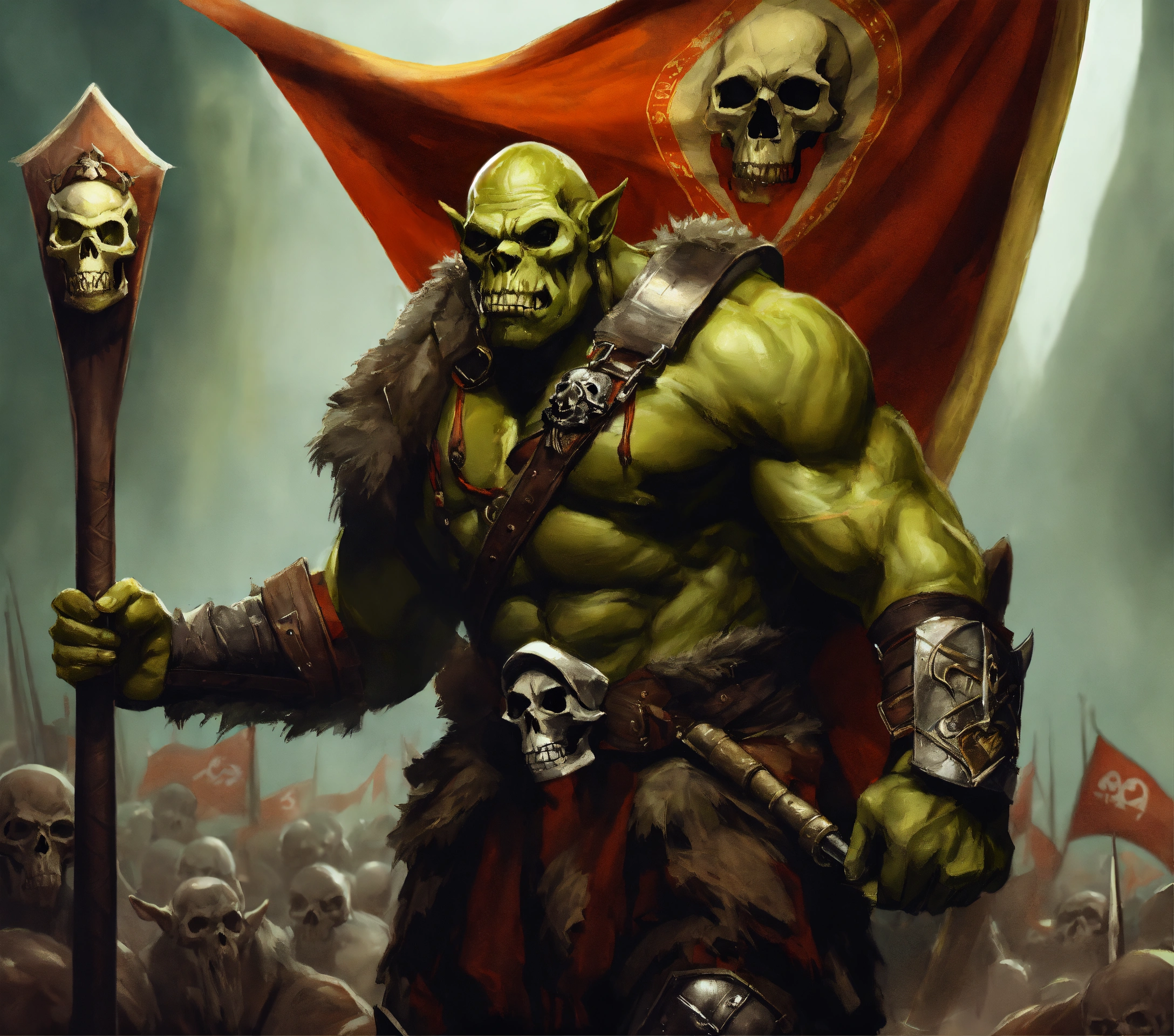 Lexica - Tall orc lifting hight a banner with a orc skull on it ...