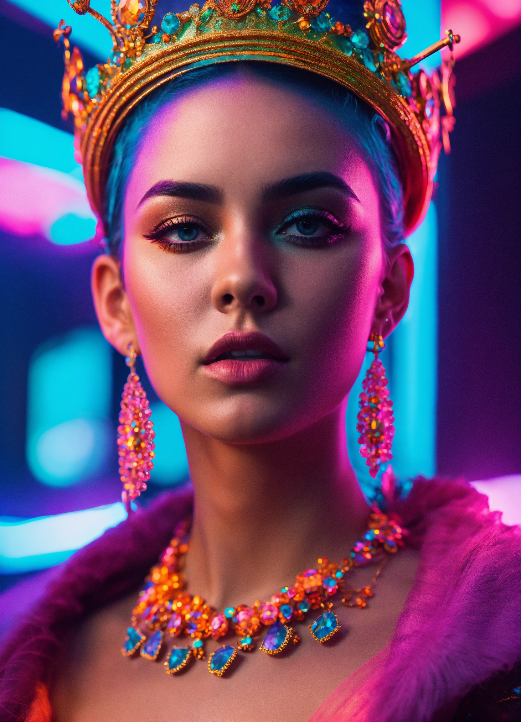 Lexica - Cinematic photography, modern, female queen, neon colors ...
