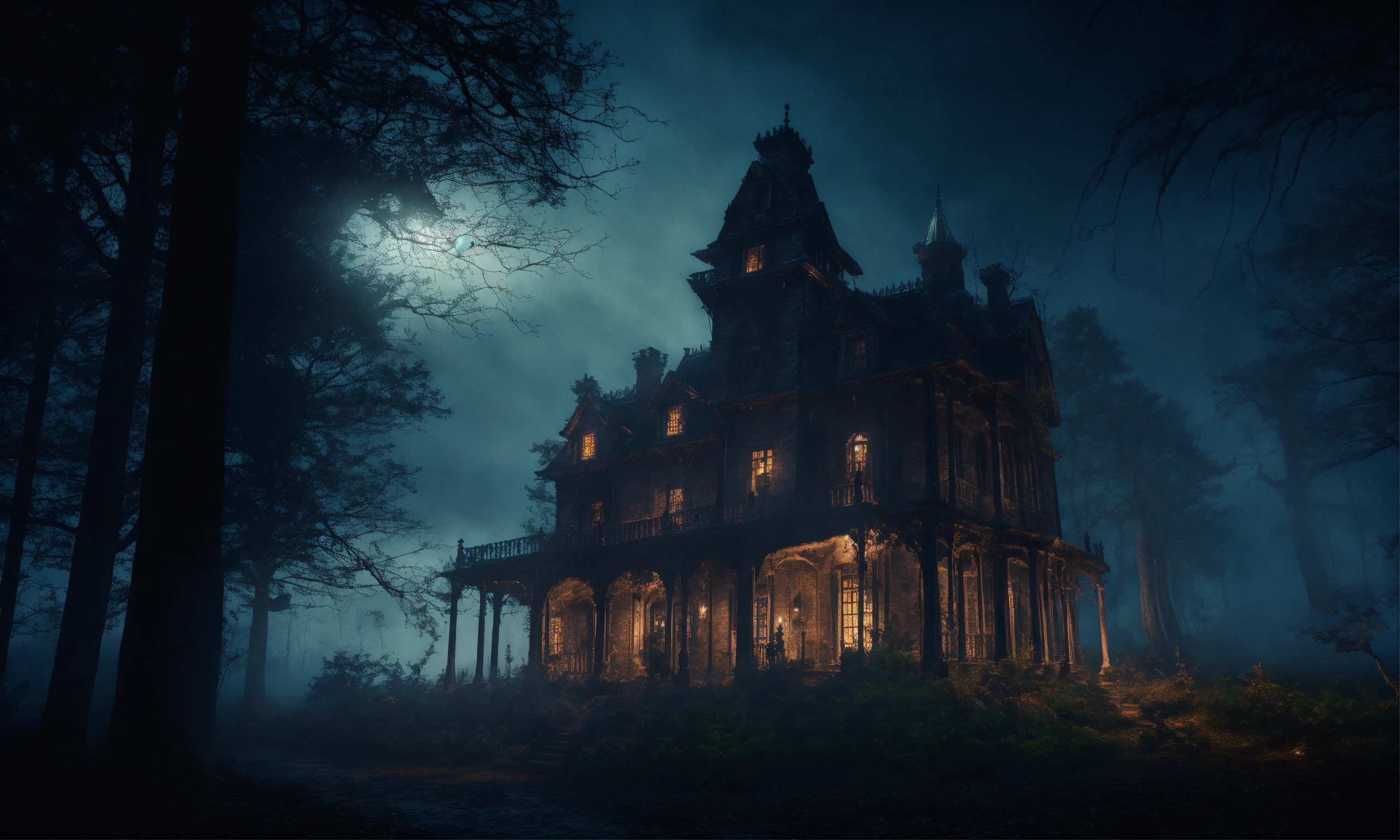 Lexica - Image of a sinister haunted forest at night with a haunted ...