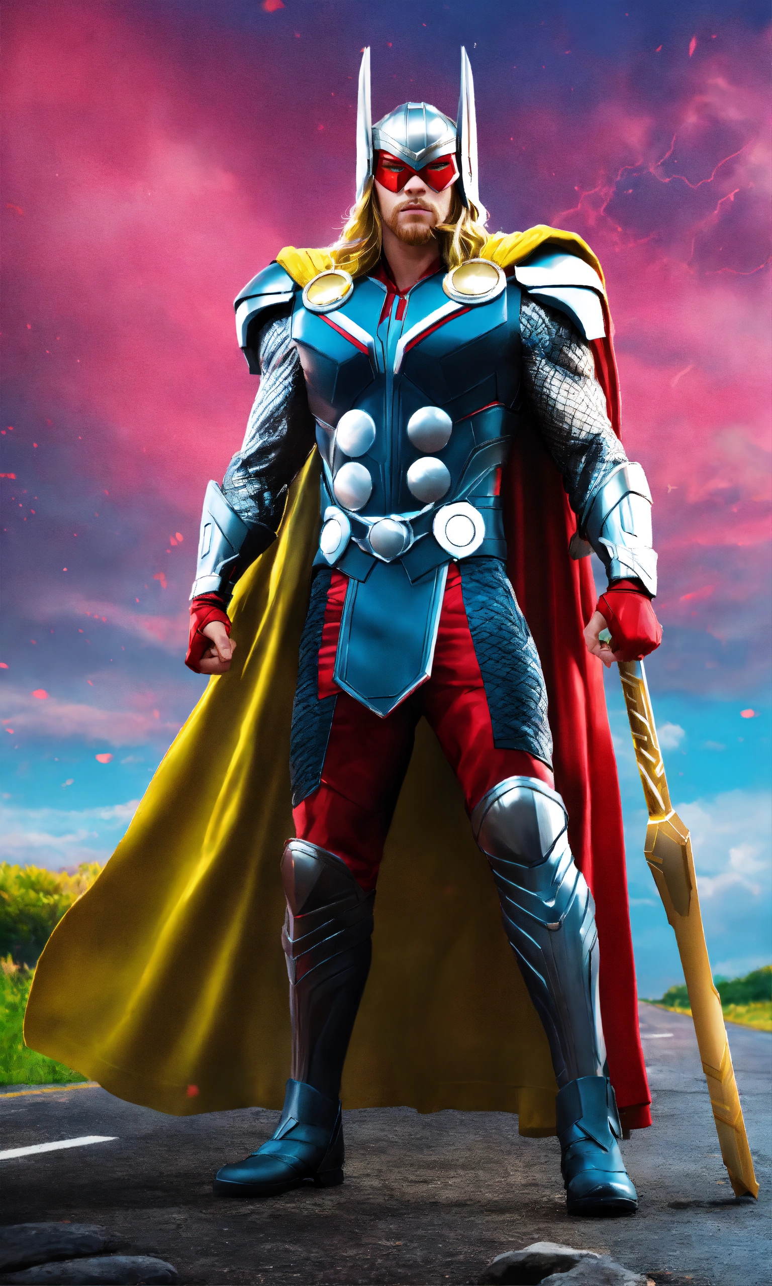 Lexica - Thor as vision full-body, colorful background, 2d render ...