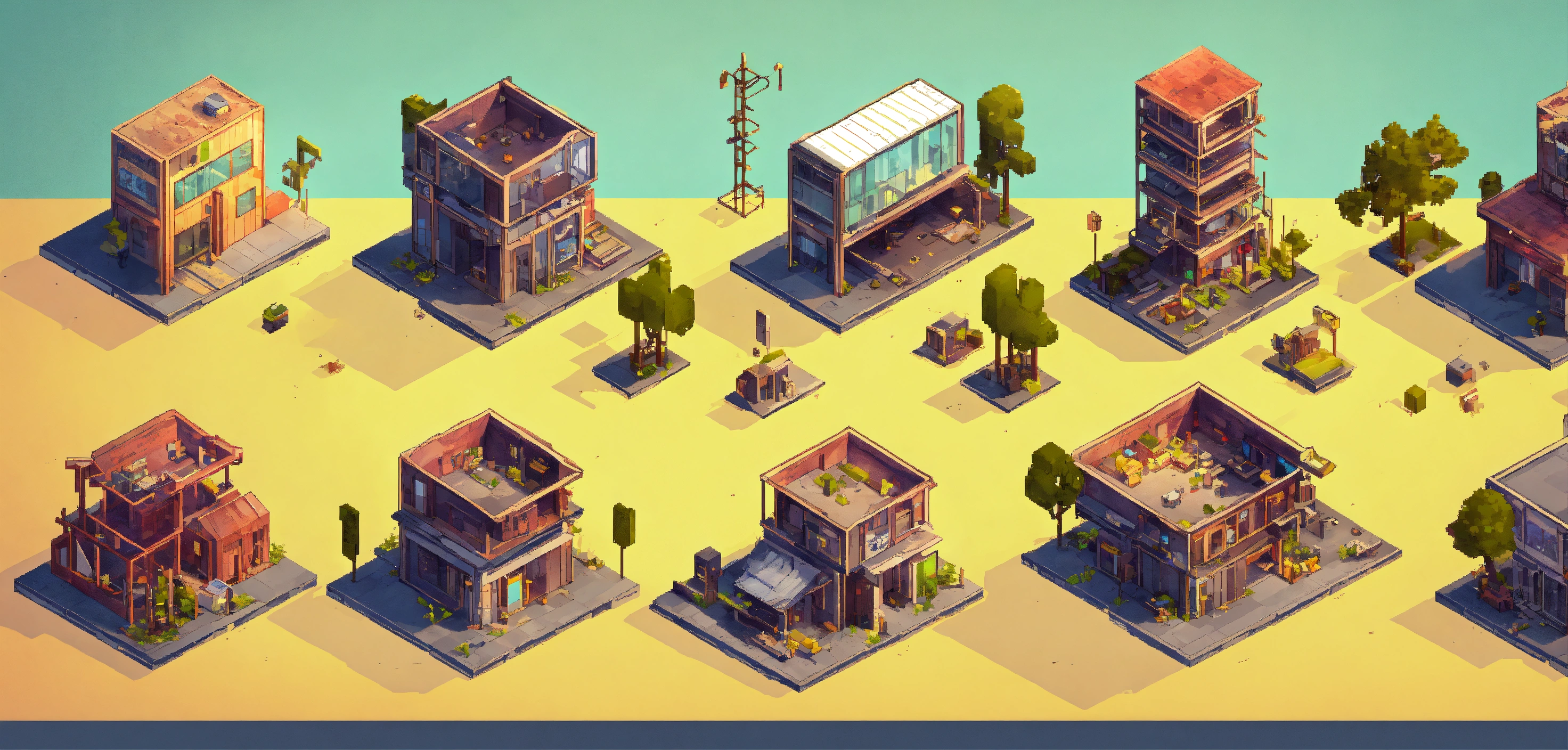 Lexica - Simple clean blocky 2d isometric pixel concept sprites of an ...